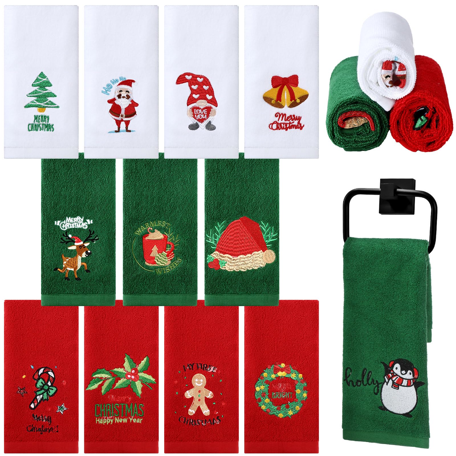 Amazon.com: Buryeah 12 Pcs Christmas Hand Towels Absorbent Hand Towel ...