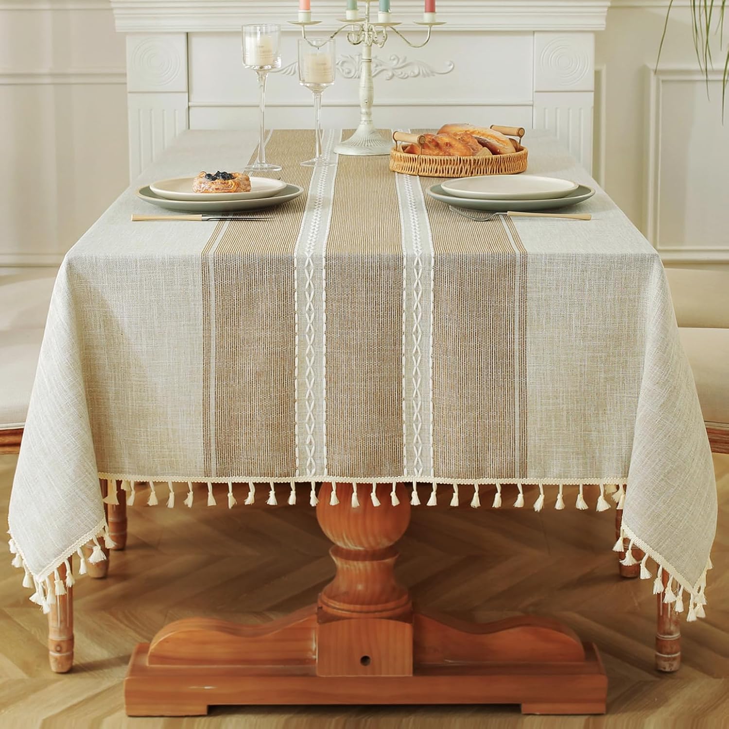 Amazon.com: Laolitou Cotton Linen Waterproof Tablecloth for Dining ...