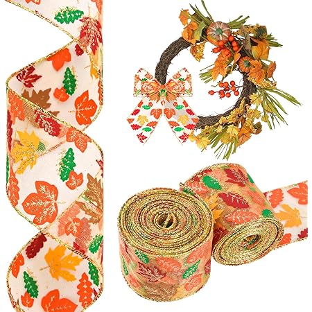 Amazon.com: Hying 2 Rolls Fall Pumpkin Ribbons for Bows, Thanksgiving ...