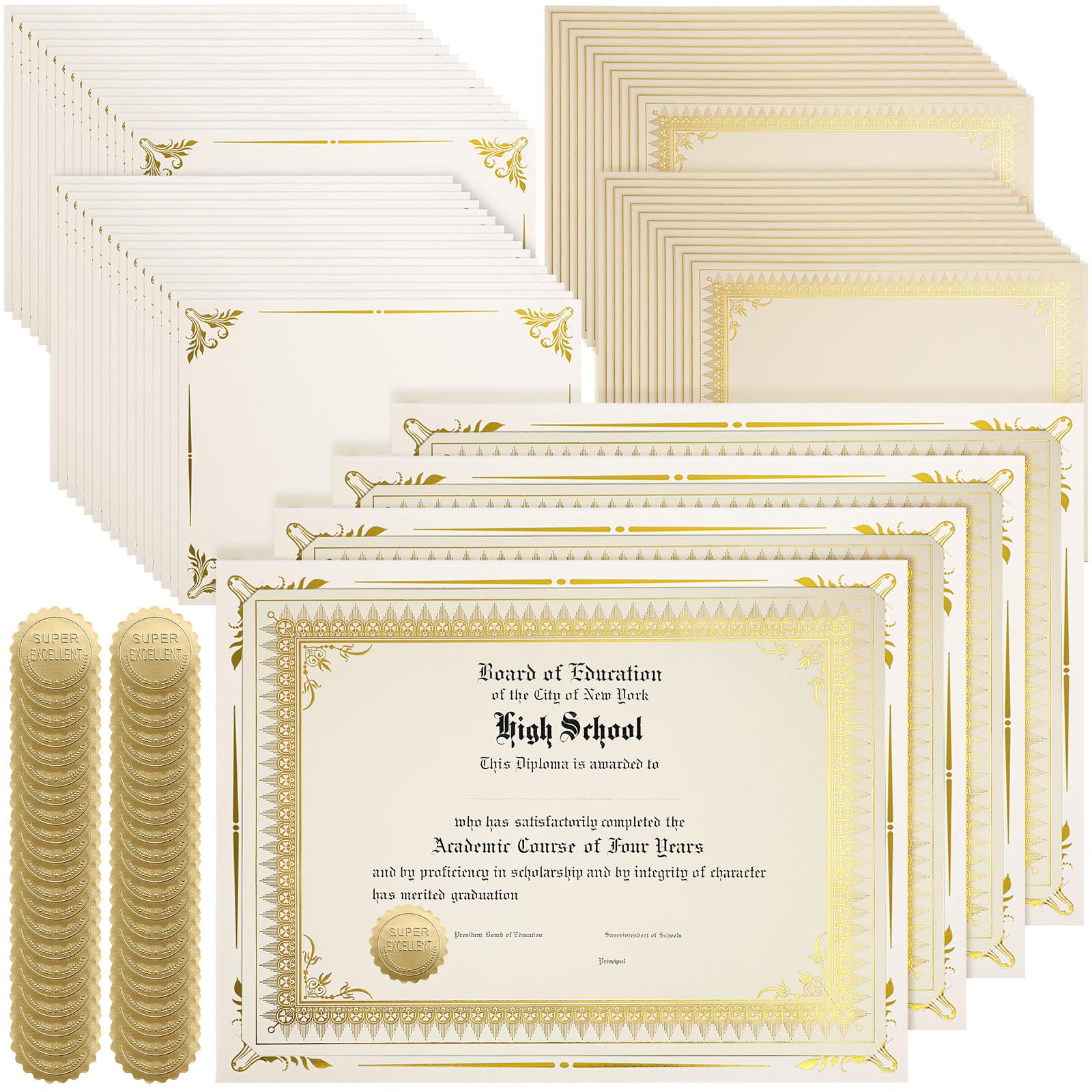 Amazon.com : Fainne 100 Sets Certificate Paper Kit Single Sided Award ...