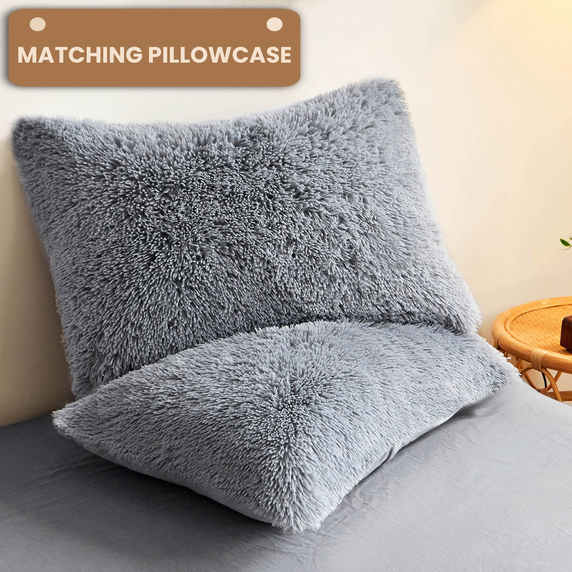 MEGO Luxury Shaggy Faux Fur Duvet Cover Set, Ultra Soft 3 Pieces Fluffy ...