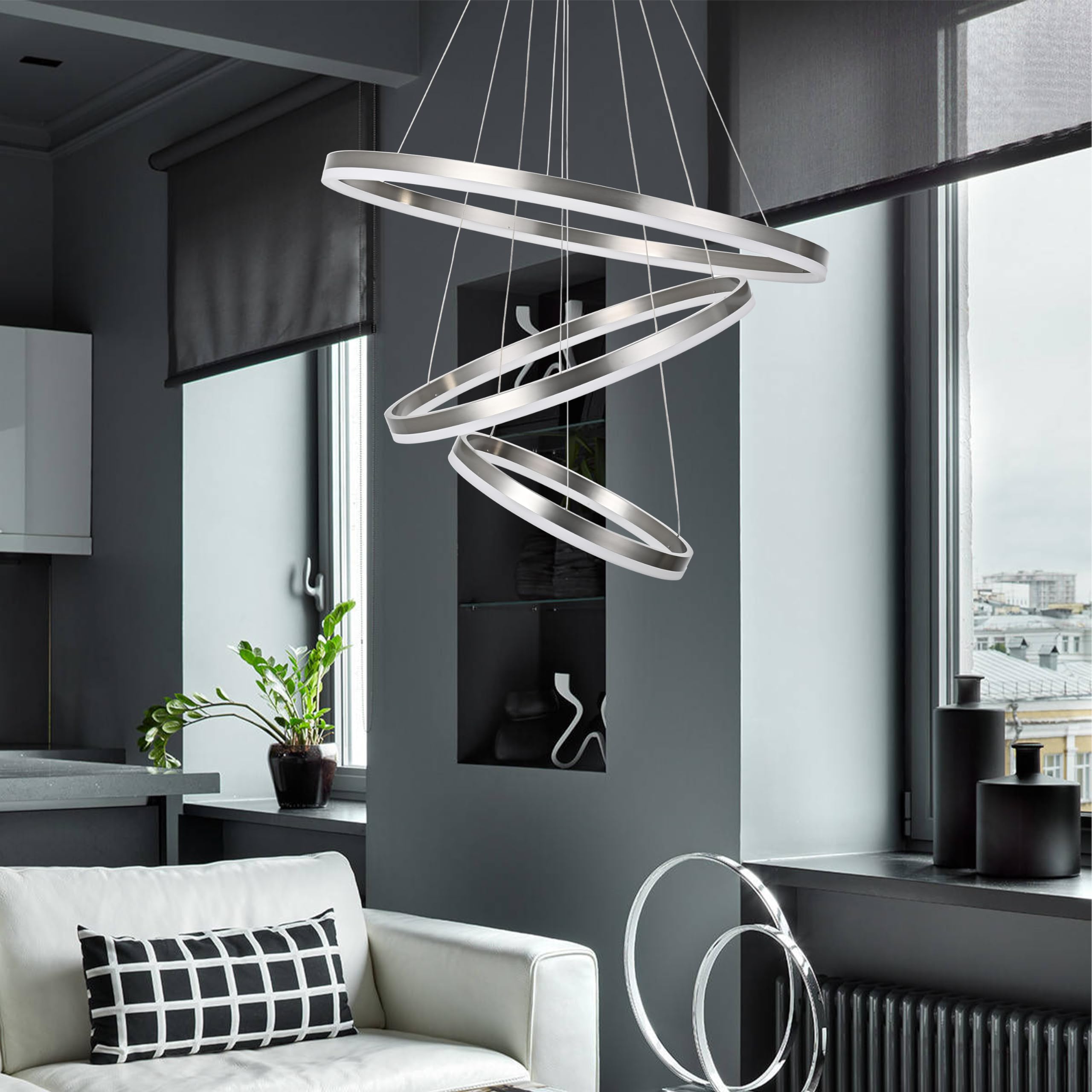 Mccokaige Nickel Led Ring Chandelier Modern Ring Pendant Light 3 Ring ...