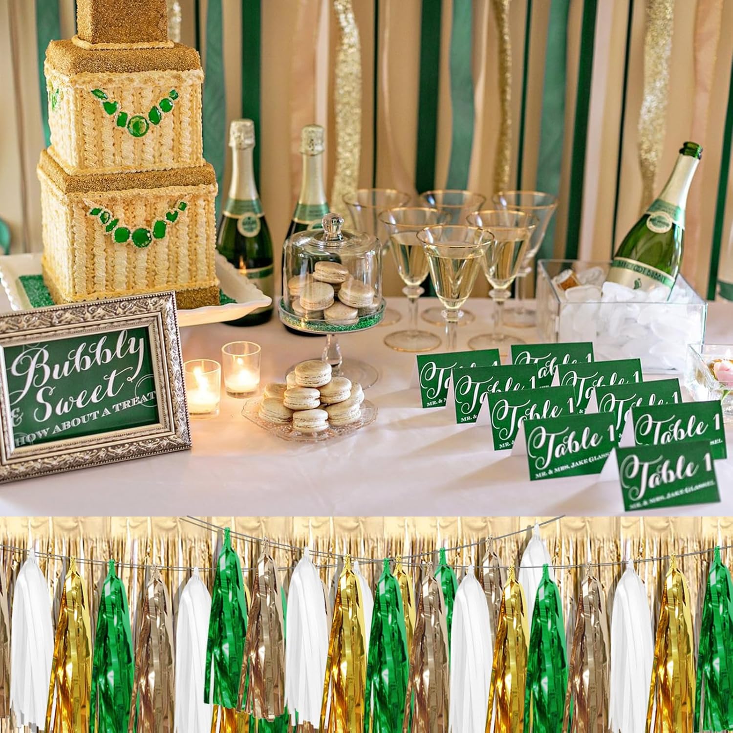 Guirnalda metálica de flecos de papel de aluminio de color verde salvia ...