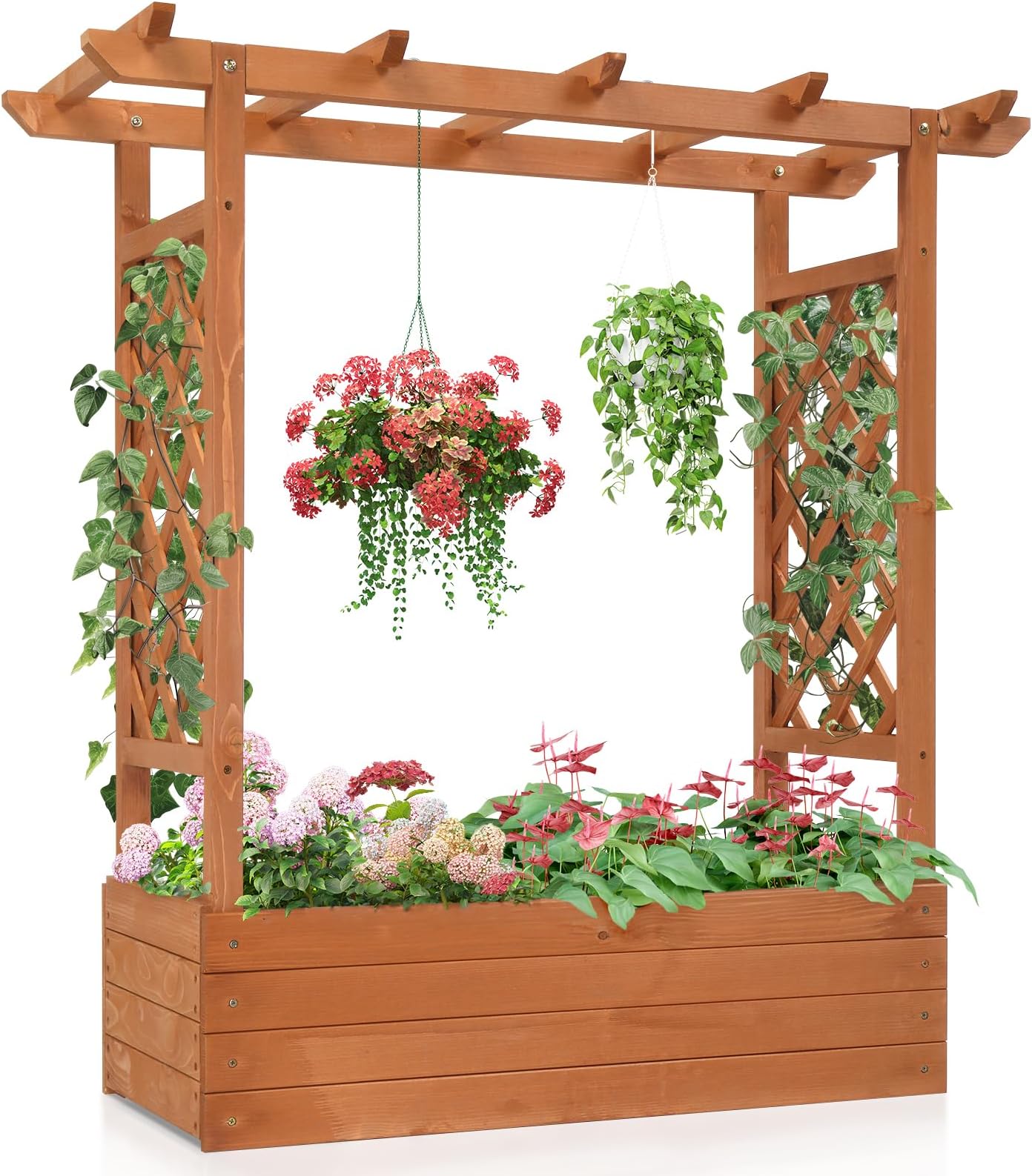 Amazon.com: Outvita Raised Garden Bed with Trellis, Wood Planter Box ...
