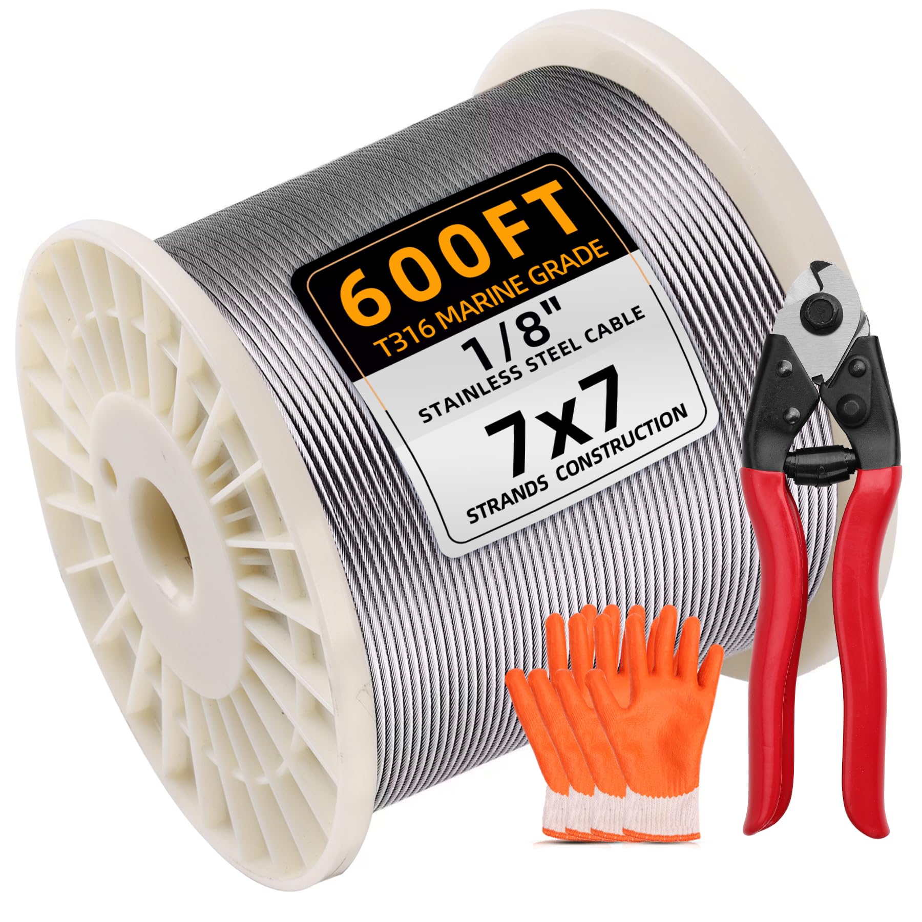 Snapklik.com : Aircraft 600FT 1/8 Inch T316 Deck Railing Cable, 7x7 ...