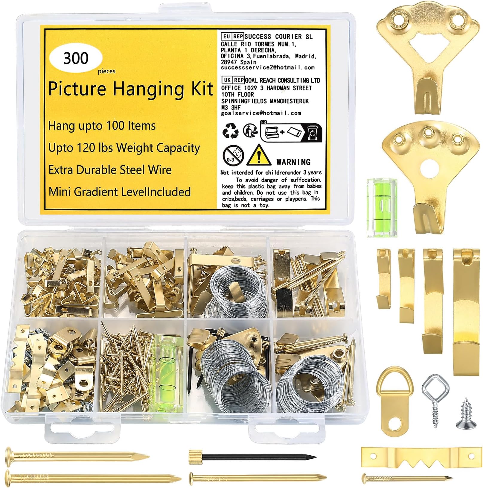 SHRJ Picture Hangers Kit 415Pcs, 5 Sizes D Ring Hangers and Sawtooth ...