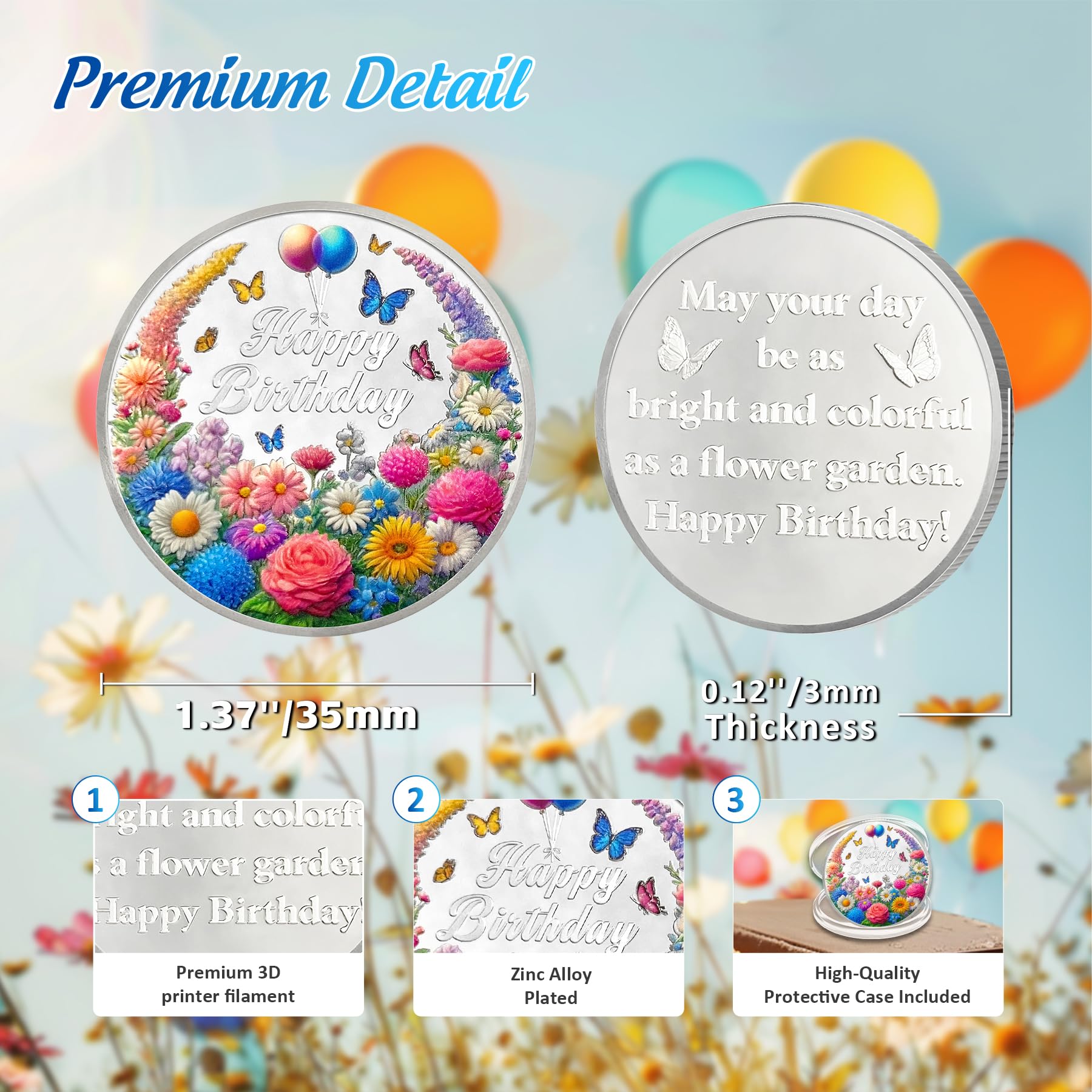 Snapklik.com : Daisy Flower Happy Birthday Coin - Silver Lucky Balloons ...