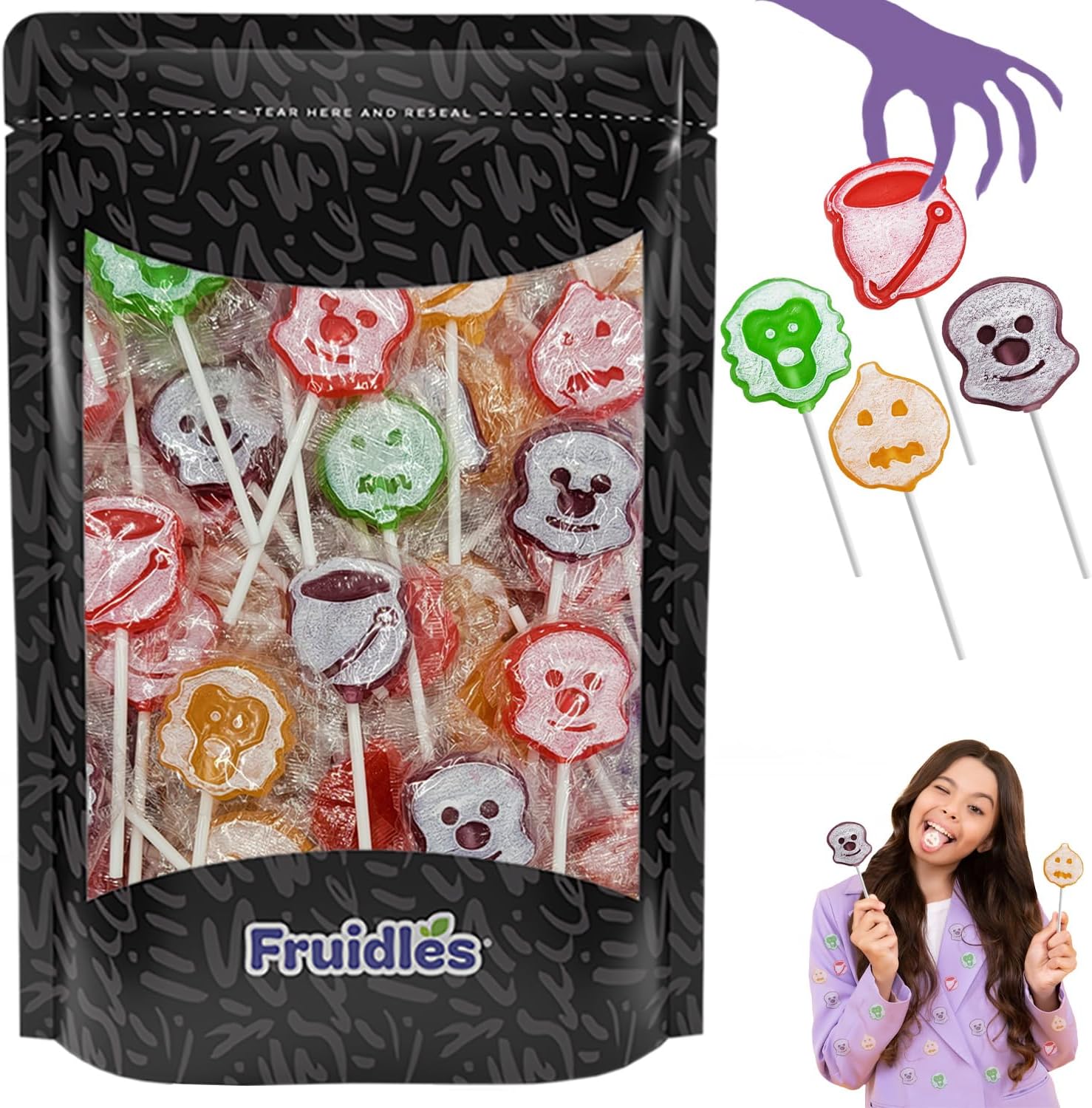 Amazon.com : Fruidles Halloween Ghost Tattoo Lollipop Suckers Candy ...