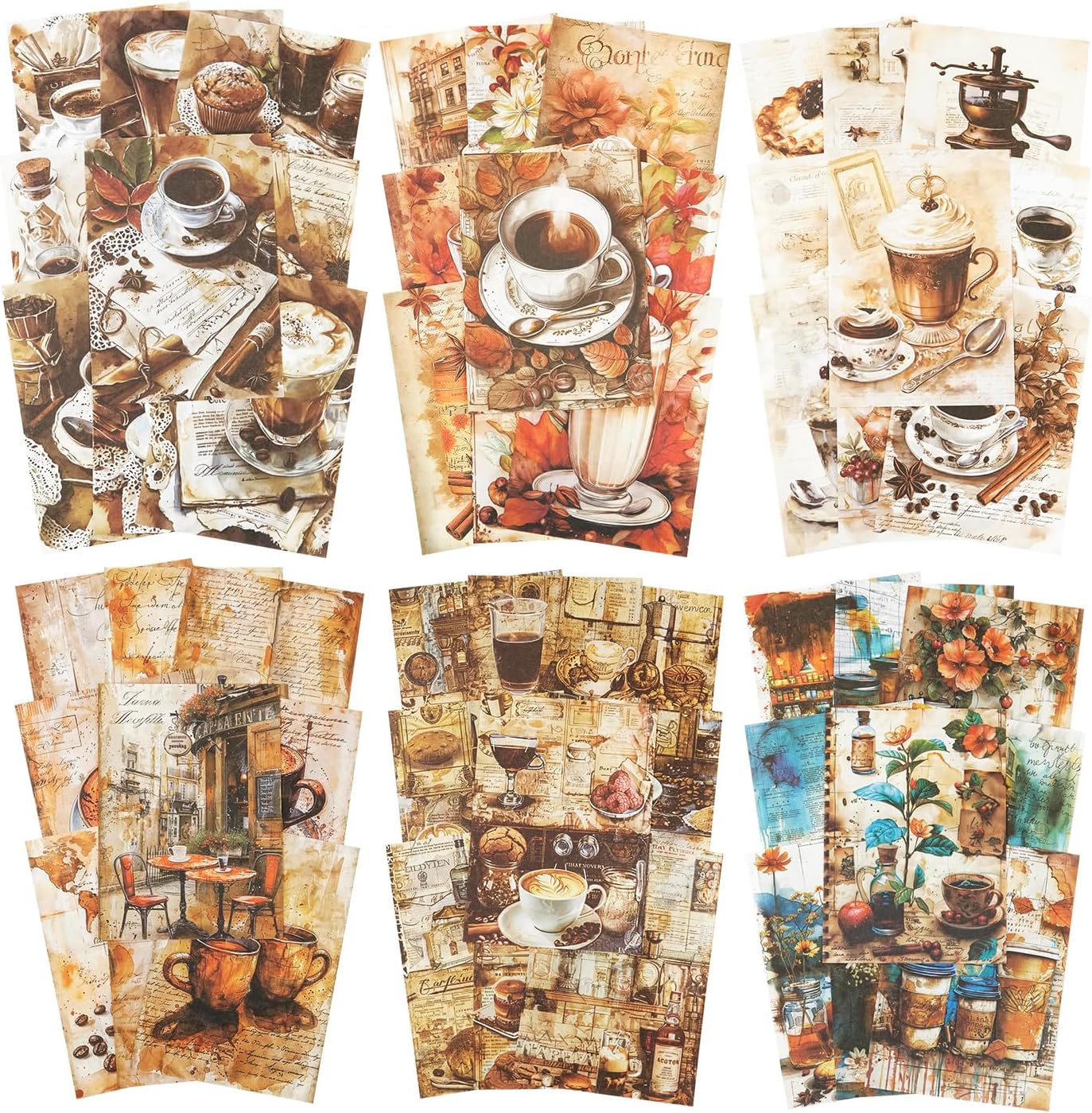 Amazon.com: MiyouLuna 180 PCS Coffee-Themed Scrapbook Paper Set ...