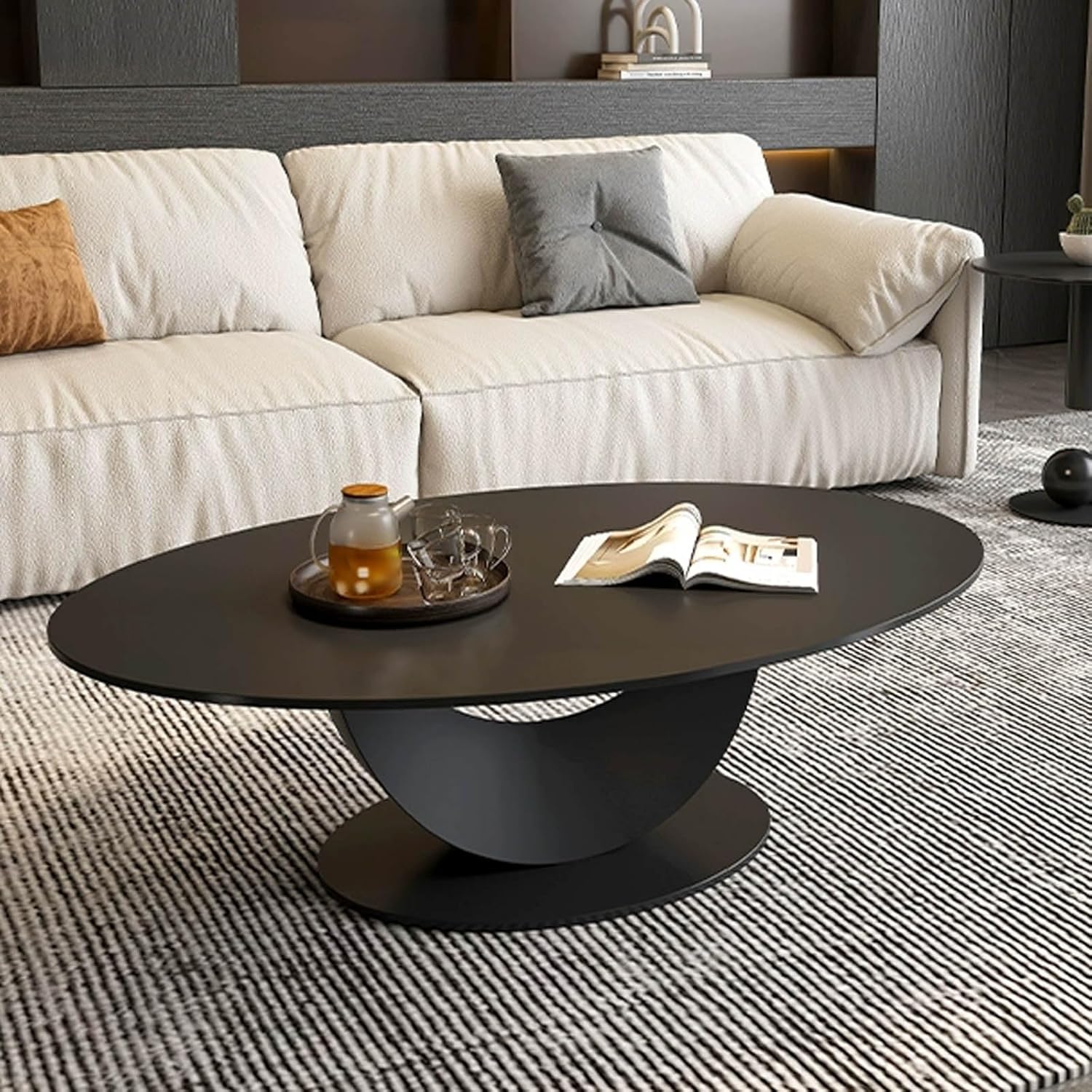 Amazon.com: DSEWTEZXI Black Oval Coffee Table,Minimalist Living Room ...