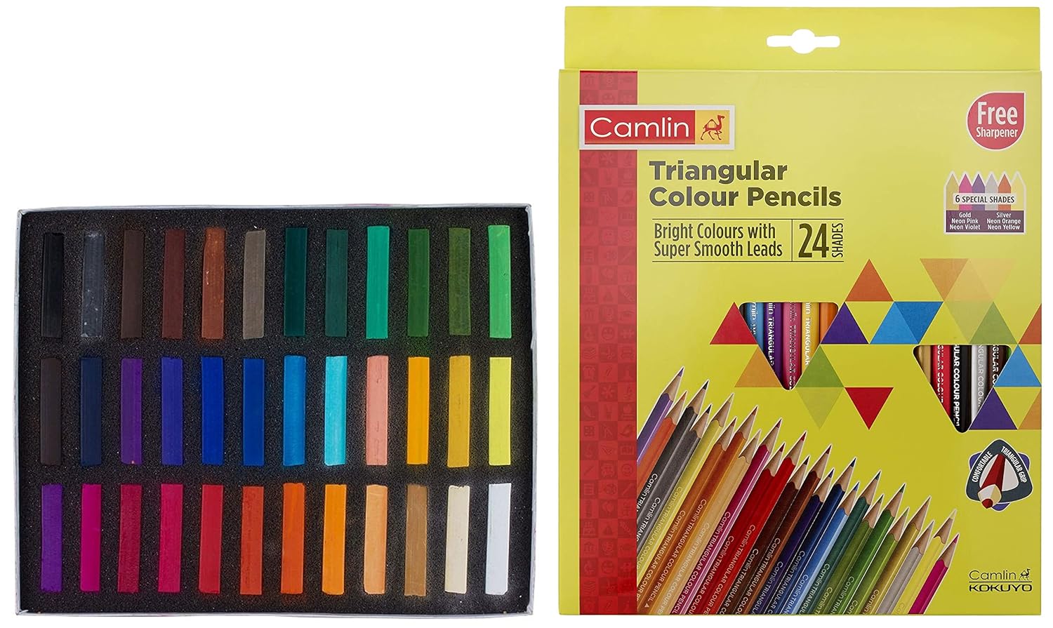 Camel Soft Pastels, 36 Shades (Multicolor) & Camlin Triangular Colour ...