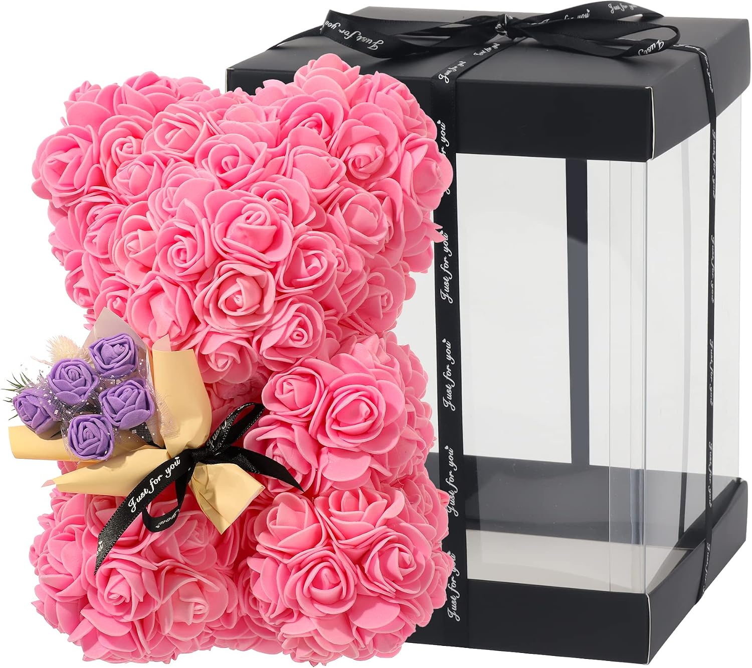 Amazon.com: Rose Bear with Box for Mom, Handmade Rose Teddy Bears for ...