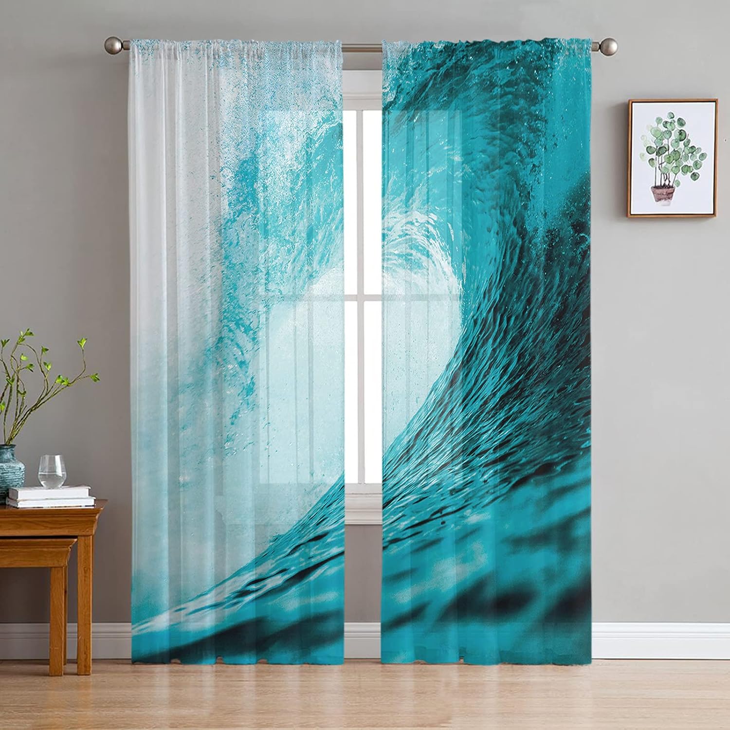 Amazon.com: Turquoise Summer Beach Wave Sheer Curtains 84 Inches Length ...