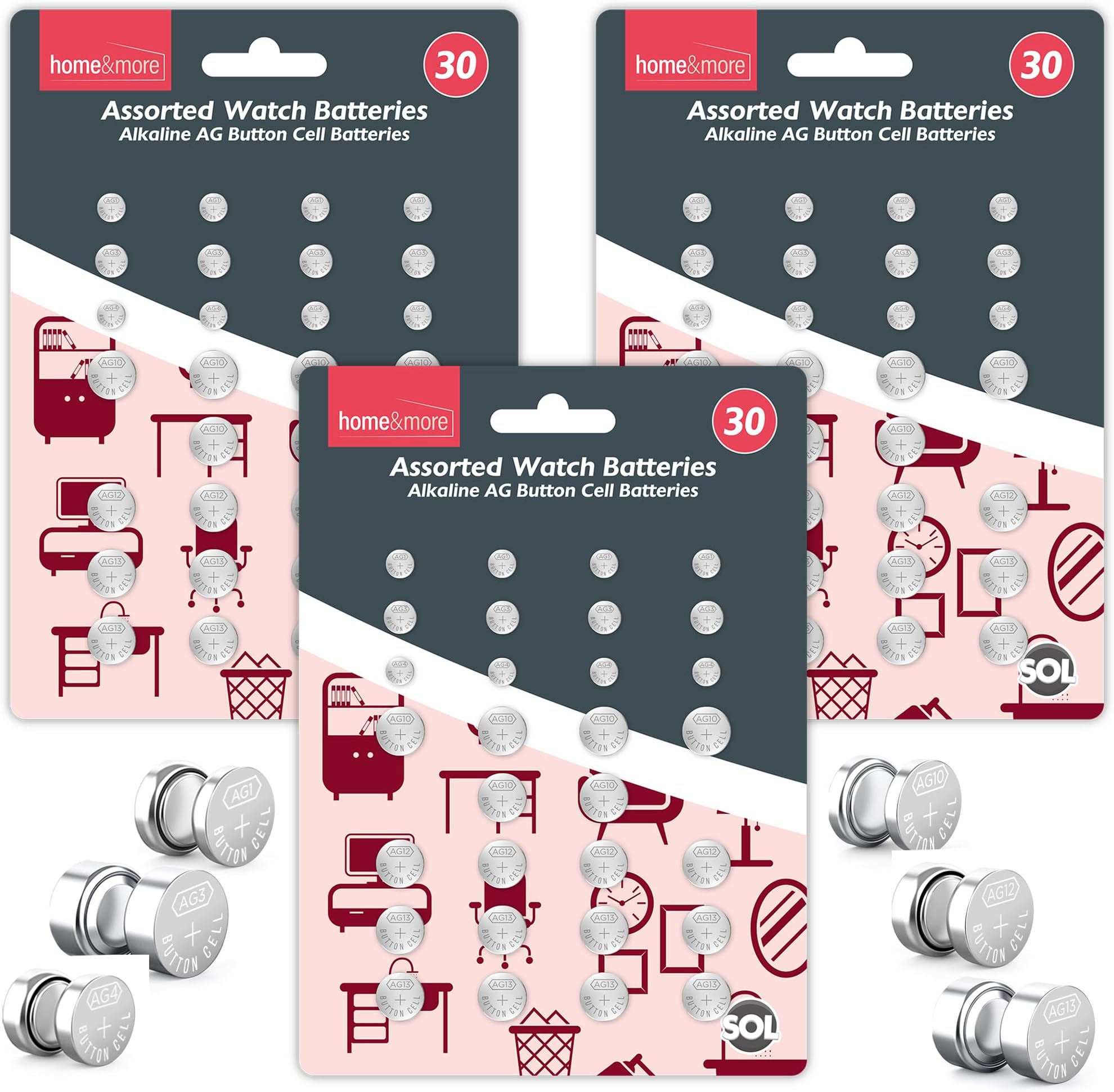 SOL 60pcs Assorted Watch Batteries, Mixed Alkaline AG Button Battery ...