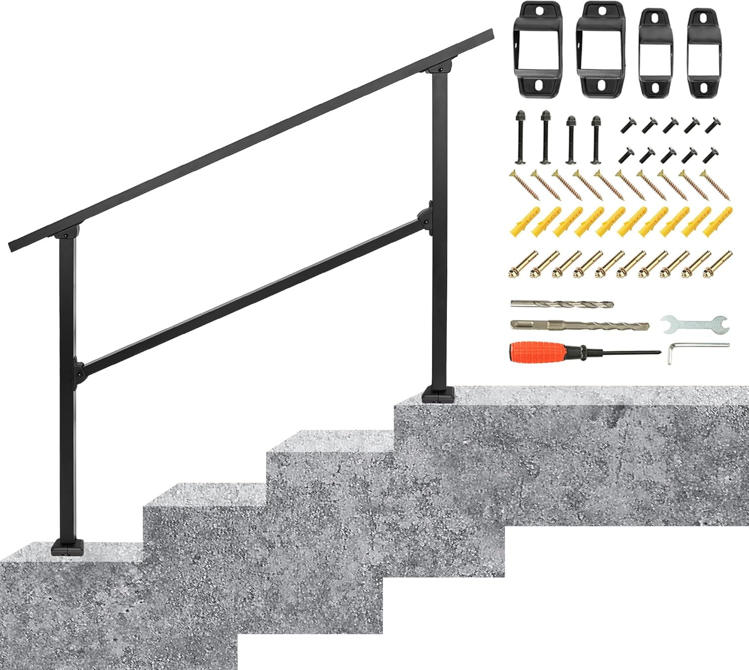 BQKOZFIN Wrought Iron Handrail, Step Handrails for Outdoor Steps, Adjustable Porch Railing ...