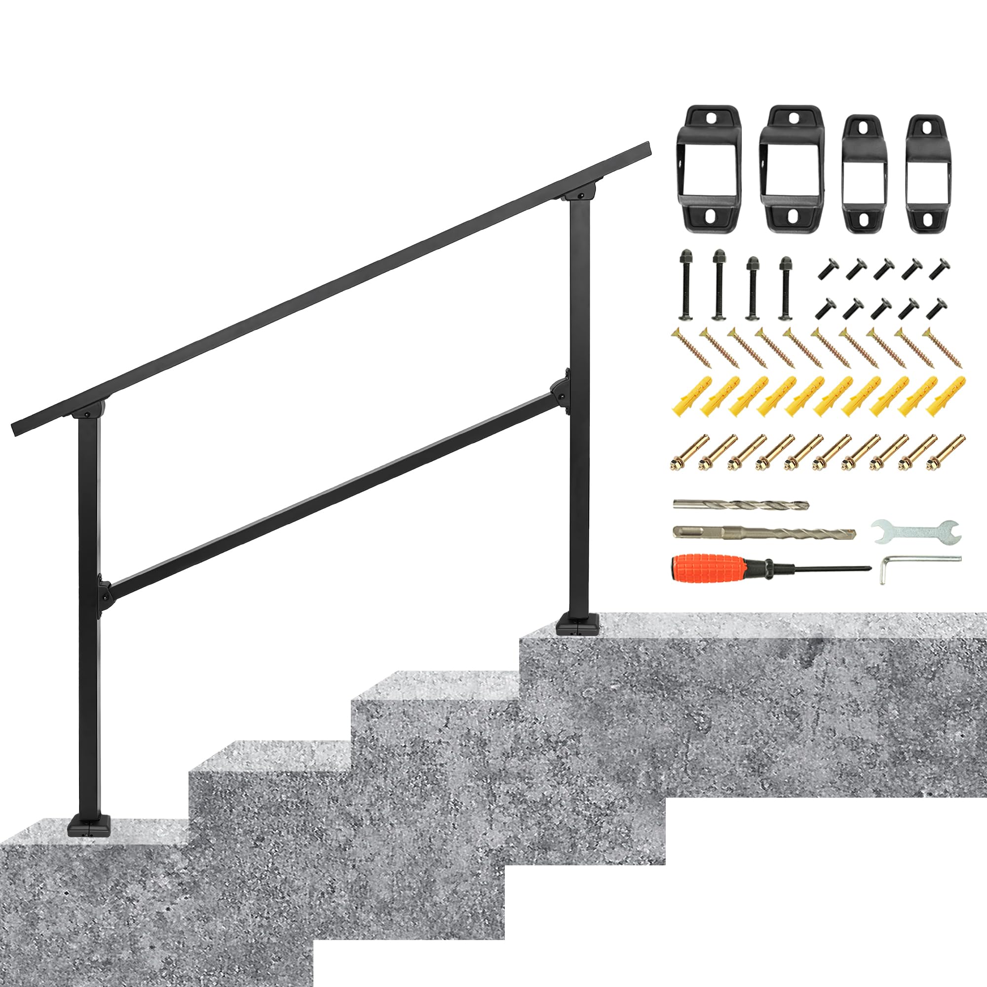 BQKOZFIN Wrought Iron Handrail, Step Handrails for Outdoor Steps Fit 3 ...