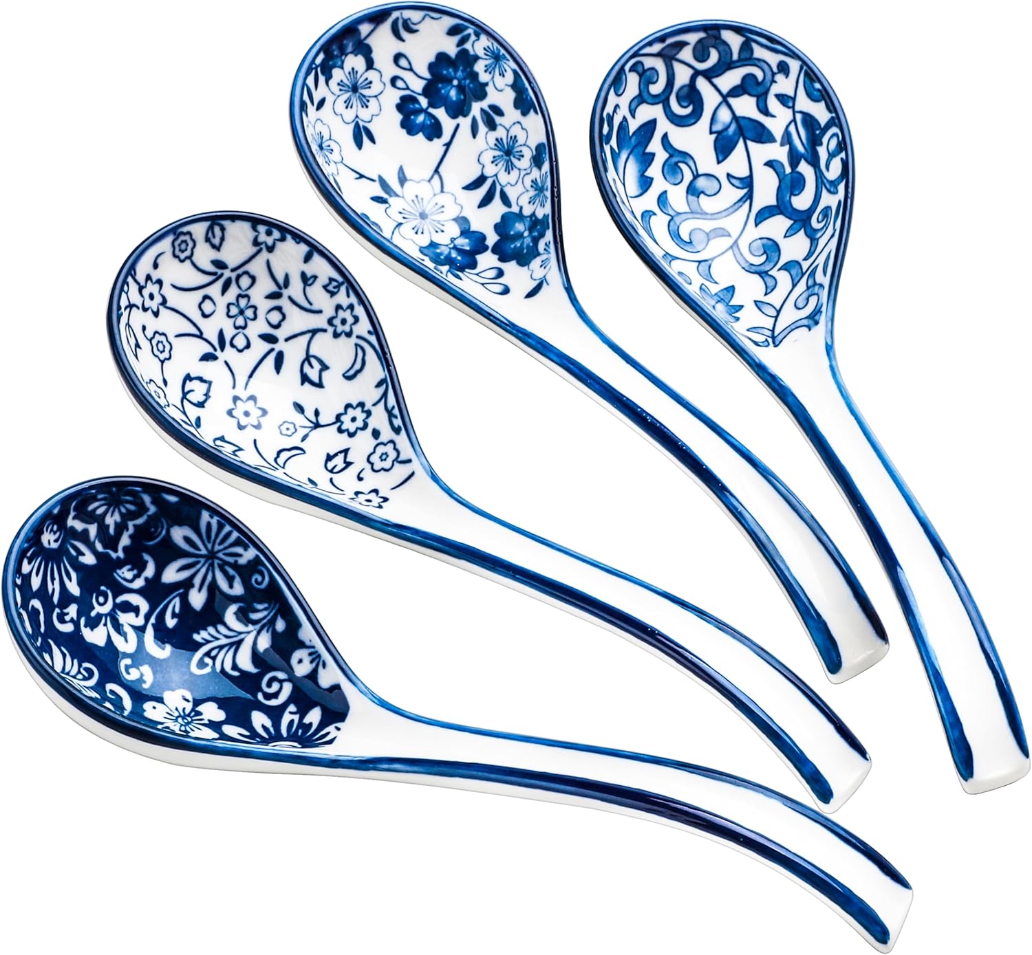 Amazon.com: Soup Spoons Ceramic Asian Soup Spoons Sets of 4 Long Handle ...