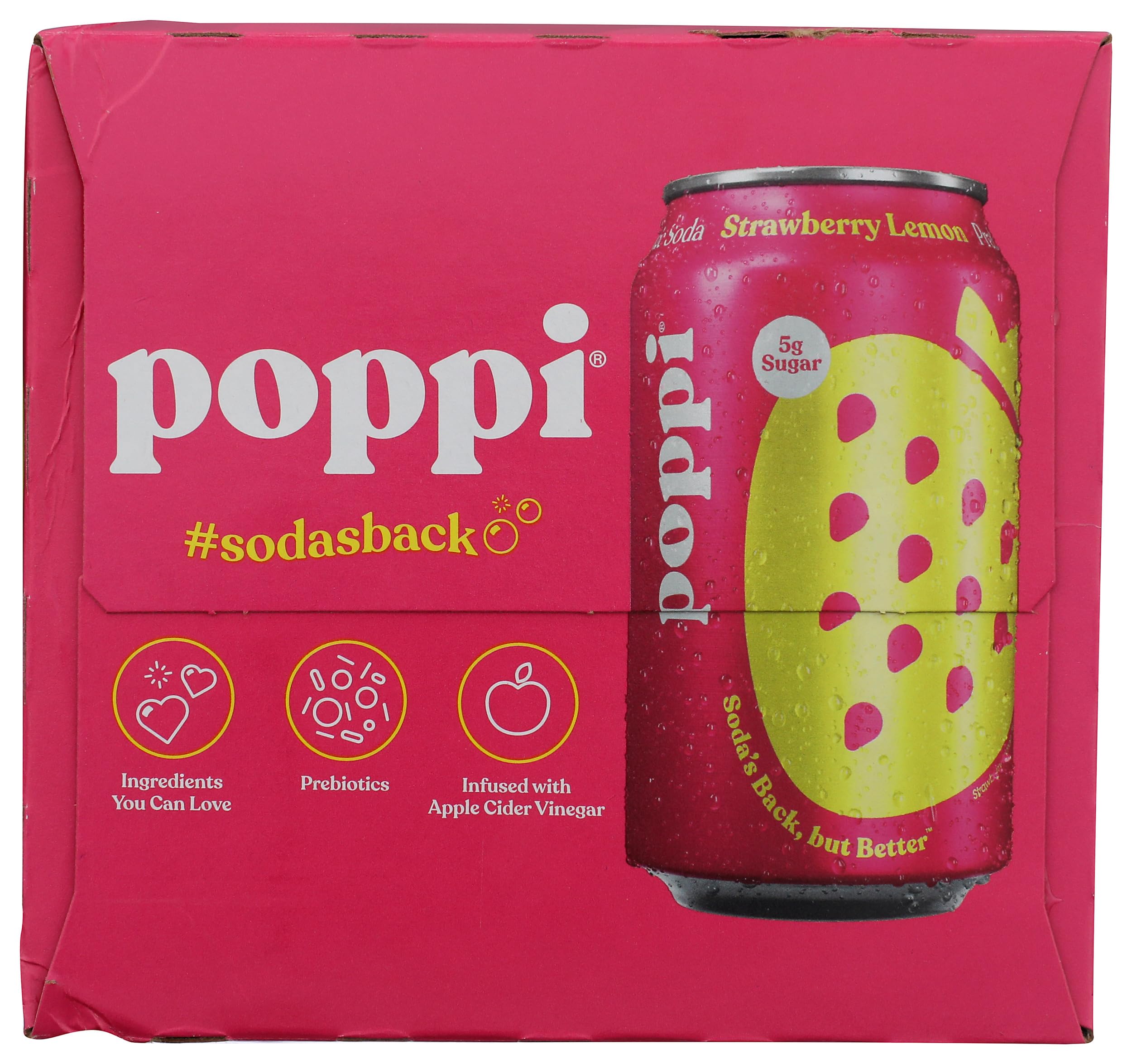 Snapklik.com : Poppi Strawberry Lemon Prebiotic Soda 4 Pack