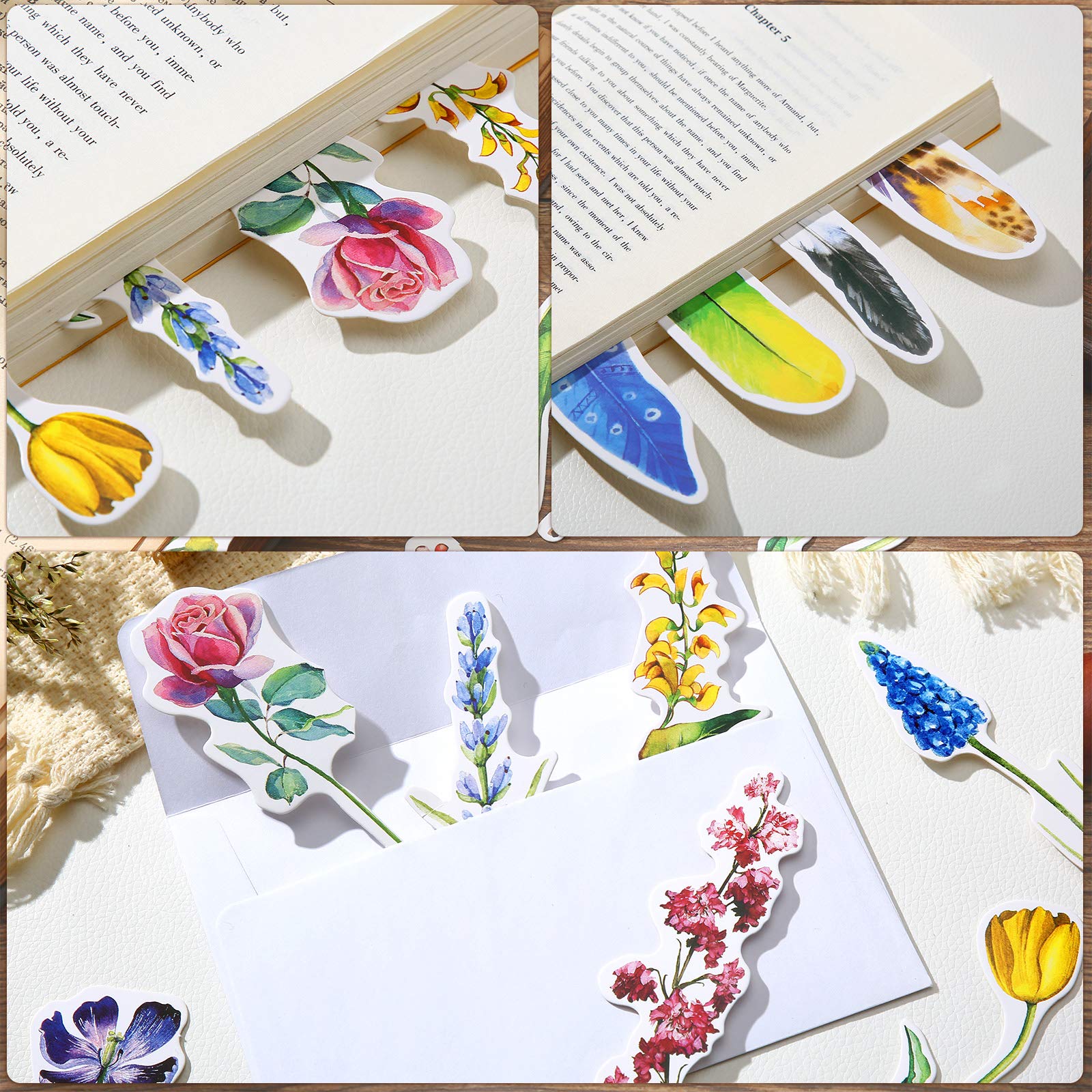 Metal Feather Bookmarks 120 Pieces Colorful Flower Feather Shaped ...