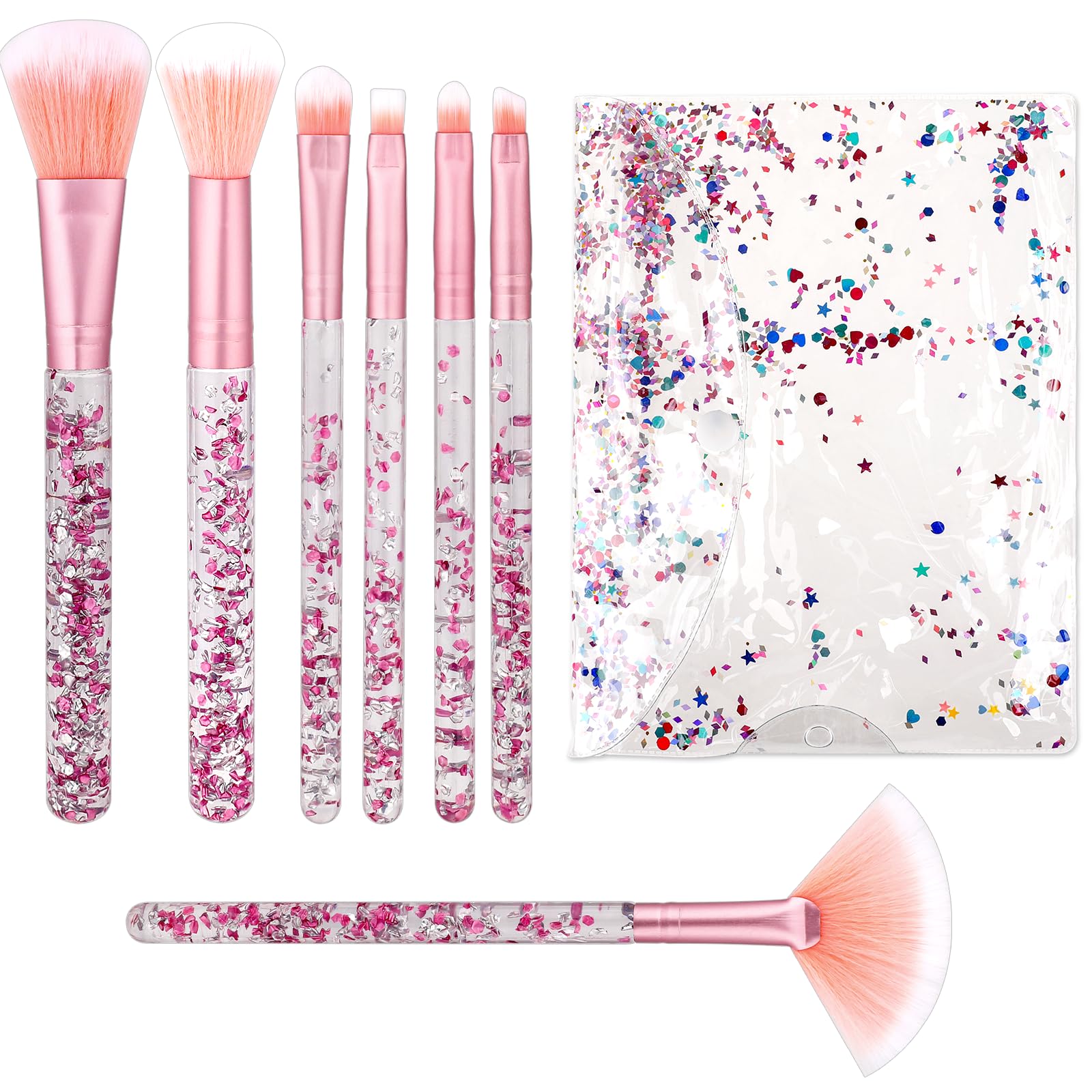 7 PCS Makeup Brushes, Crystal Sparkles Cute Fan Blush Foundation Powder ...