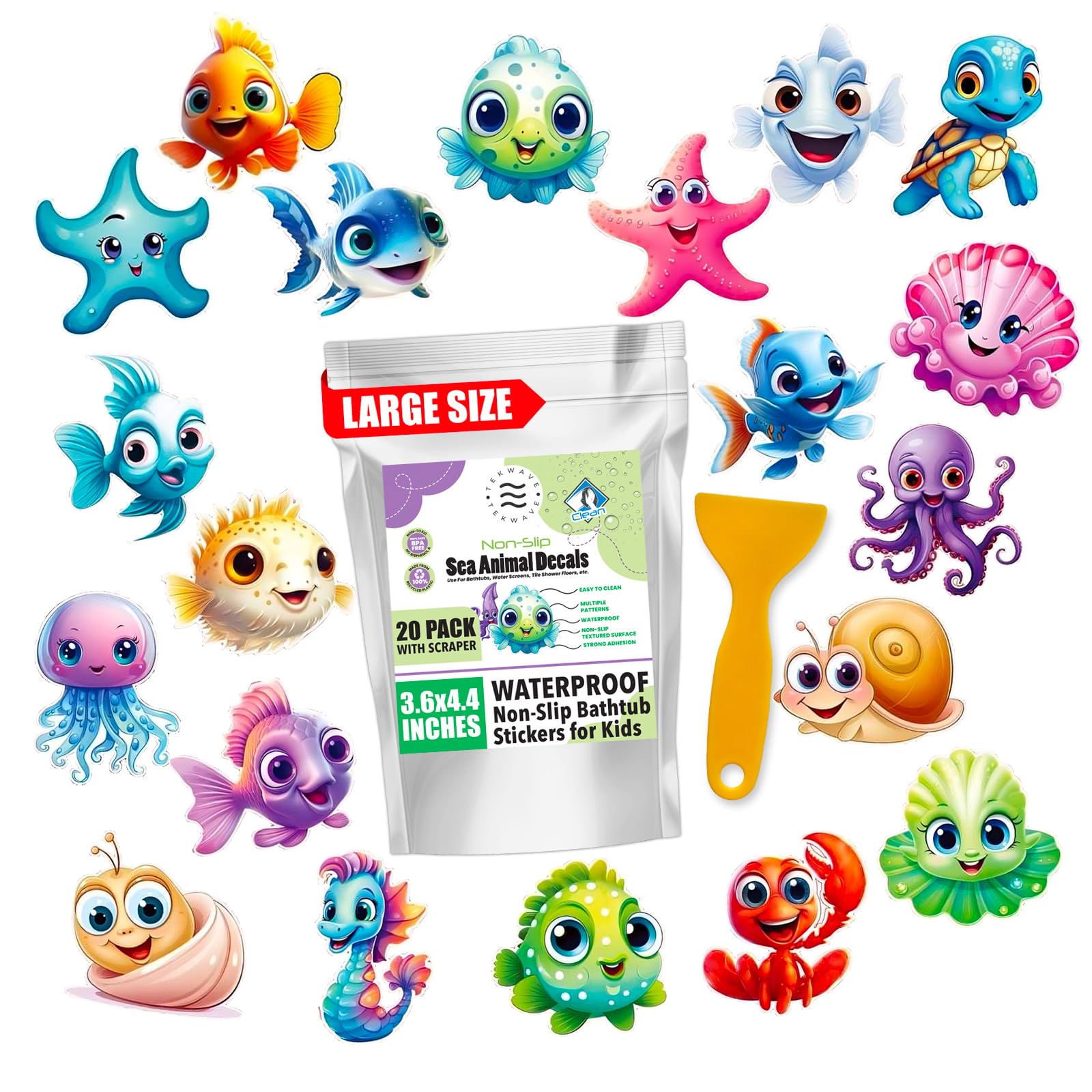 Amazon.com: TEKWAVE- Large Non Slip Bathtub Stickers for Kids, Bathtub Stickers with Scraper ...