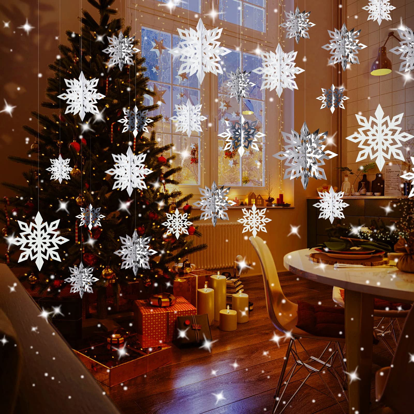 Amazon.com: 24Pcs Christmas Hanging Snowflake Decorations, 3D Snowflake ...