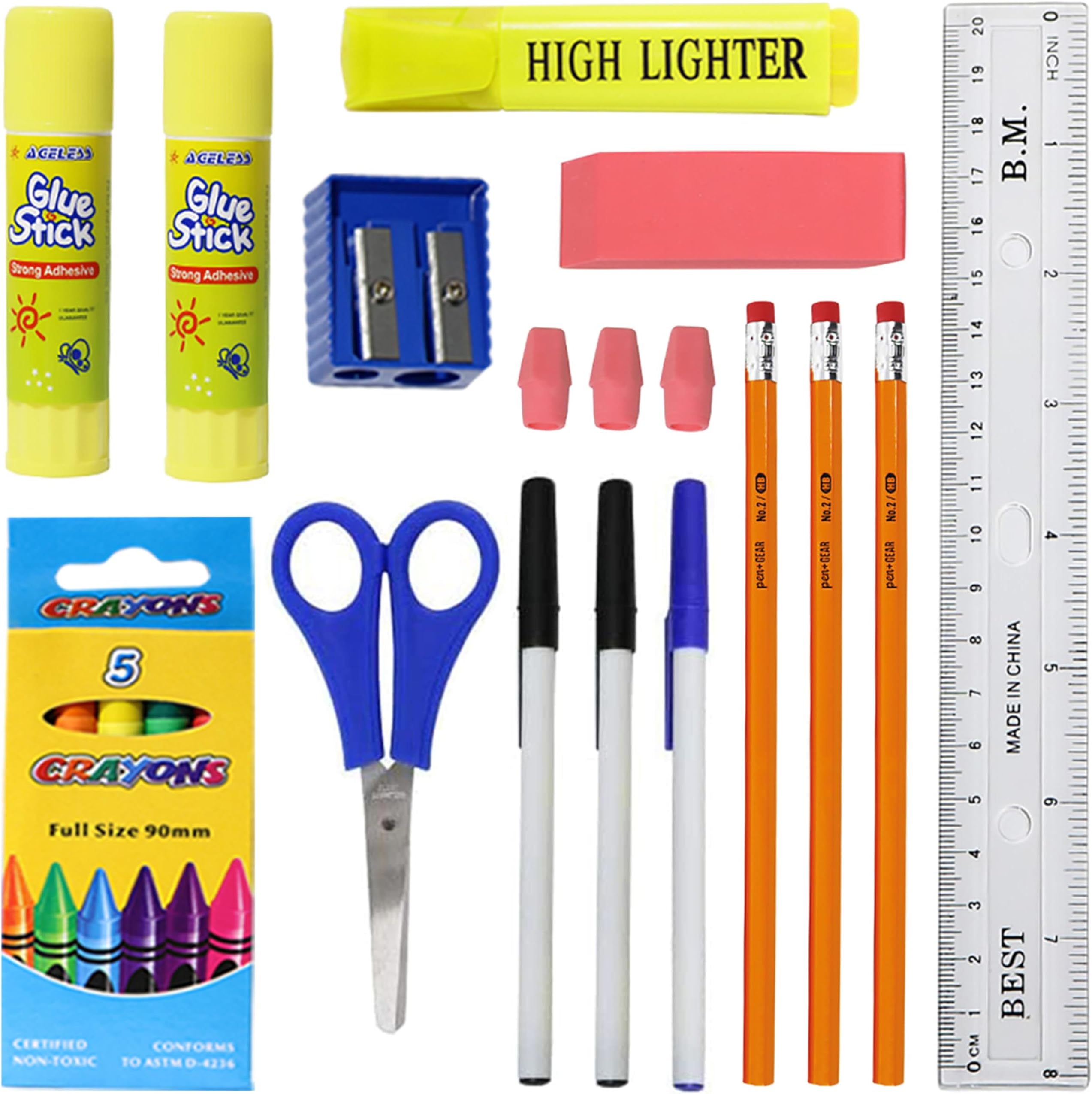 Amazon.com: 22 Piece Bulk School Supplies Kit for K-12 - Essential Box ...