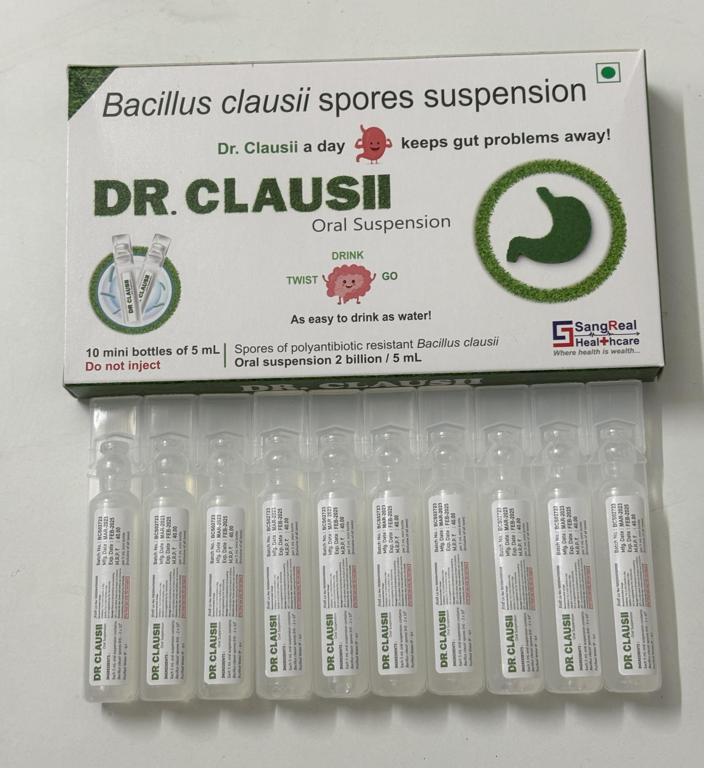 DR CLAUSII - Bottle of 5 ml Probiotic Suspension. Bacillus clausii ...