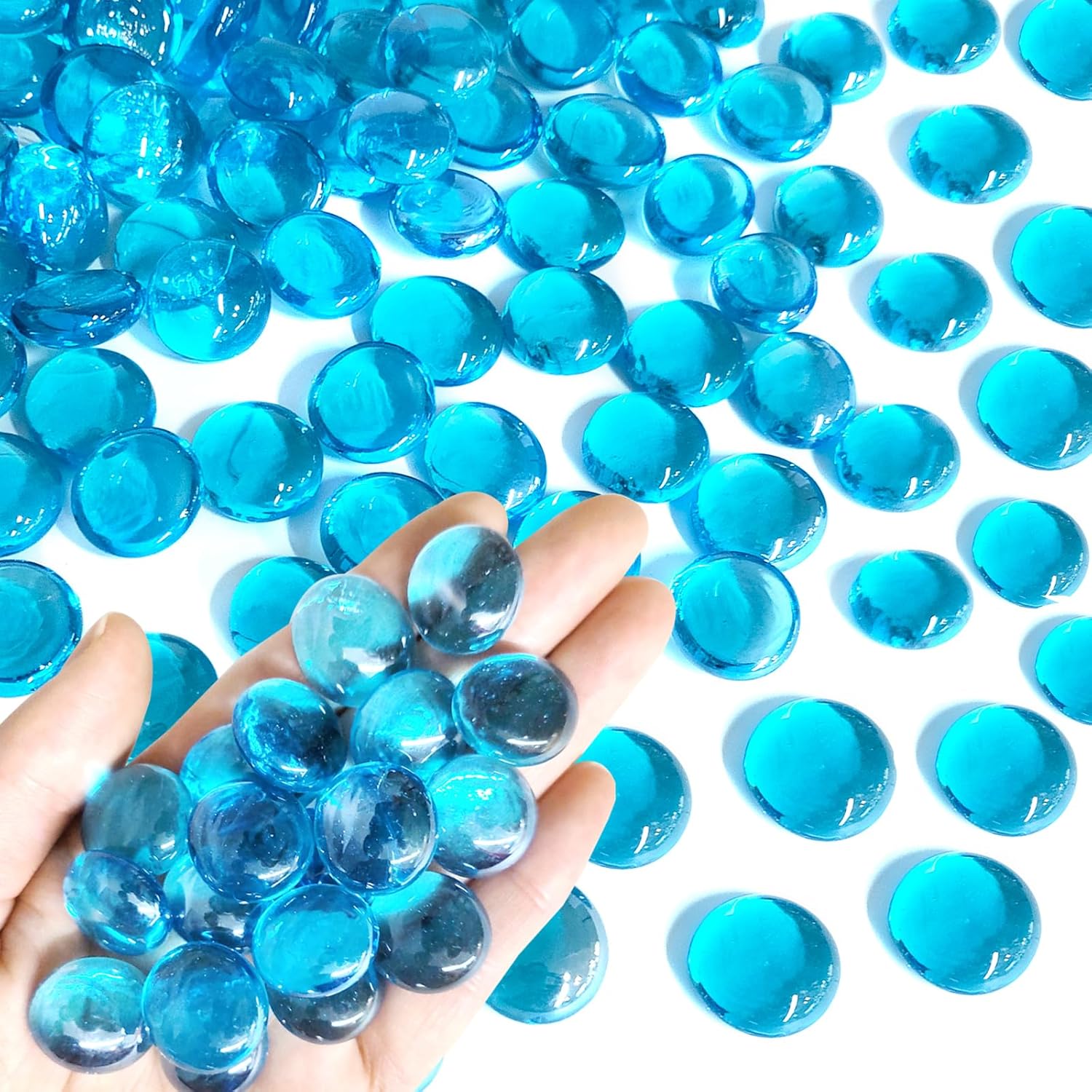 Amazon.com: FANTIAN 1lb Blue Flat Glass Marbles for Vase, 100 Pcs Glass ...