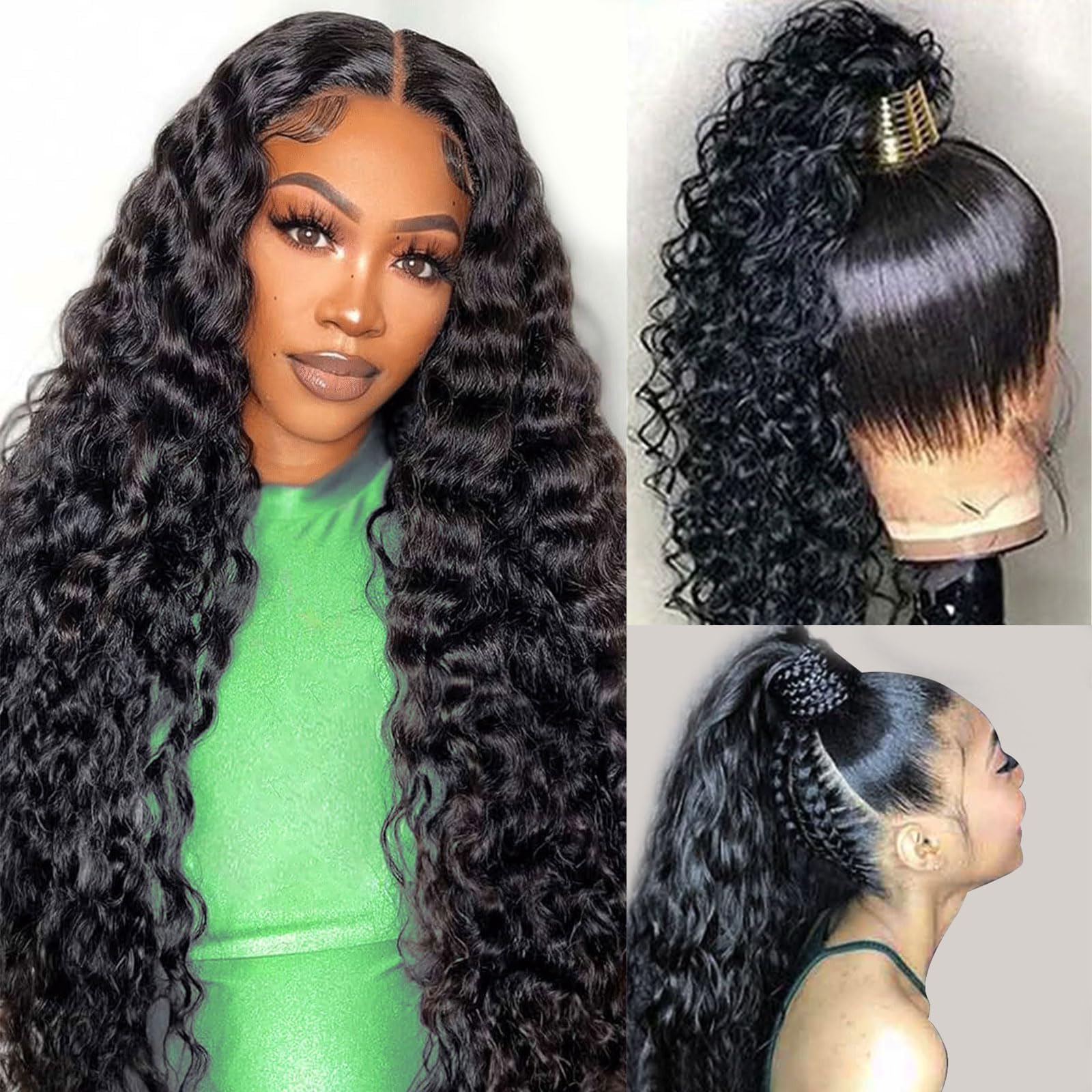 Amazon.com : tunfine 360 Lace Front Wigs Human Hair Pre Plucked,180 ...