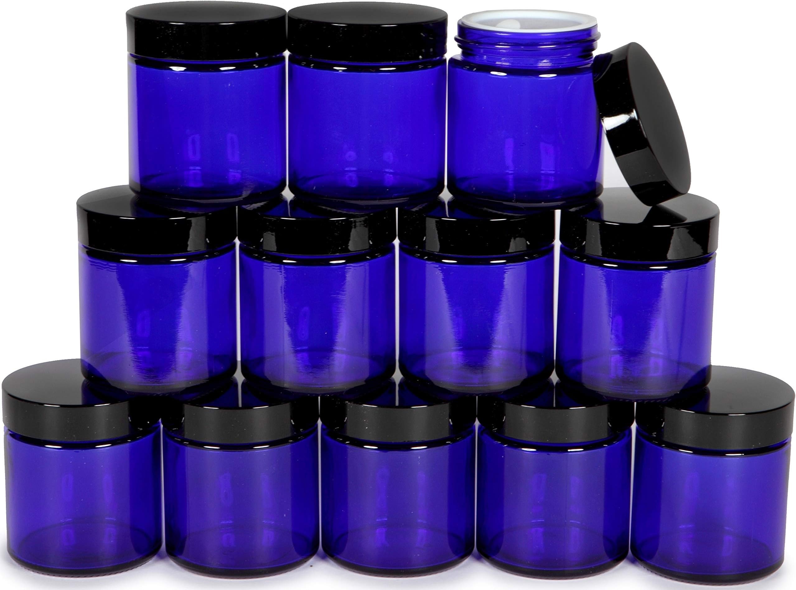 Amazon.com: Vivaplex, Cobalt Blue, 8 ounce, Round Glass Jars, with ...