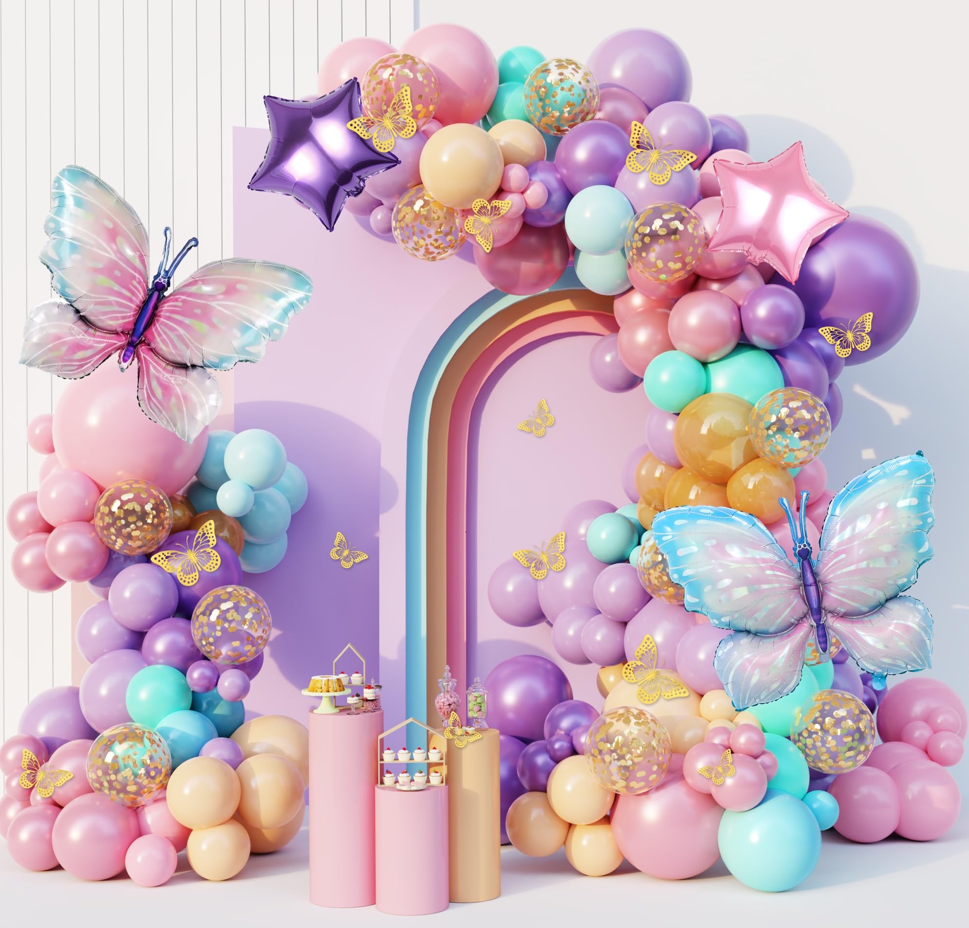 Amazon.com: 163Pcs Butterfly Pink and Purple Balloons Garland Arch Kit ...