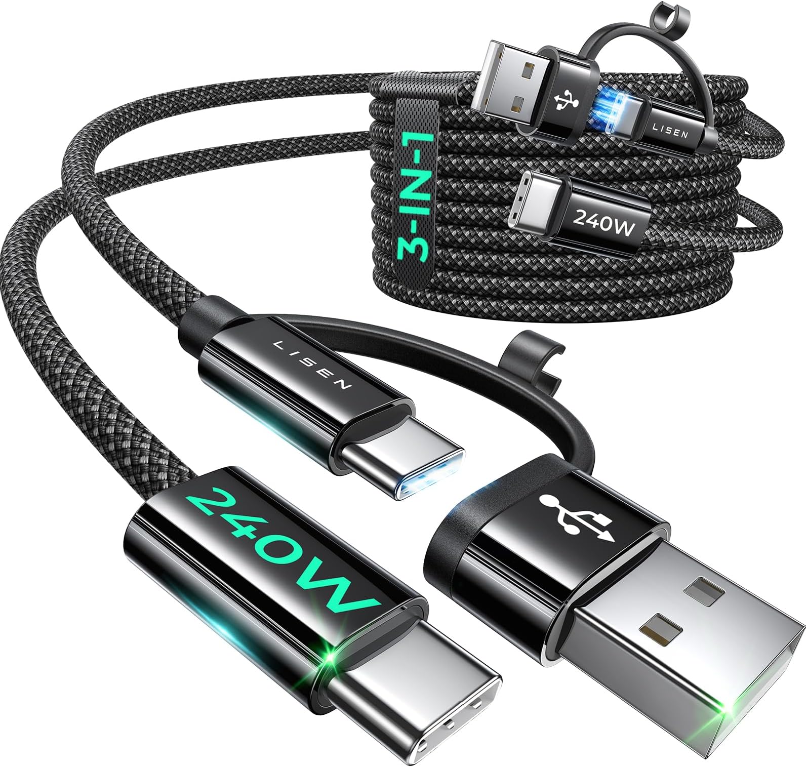 Amazon.com: LISEN USB C to USB C, 240W 4 in 1 Charging Cable 6.6FT ...