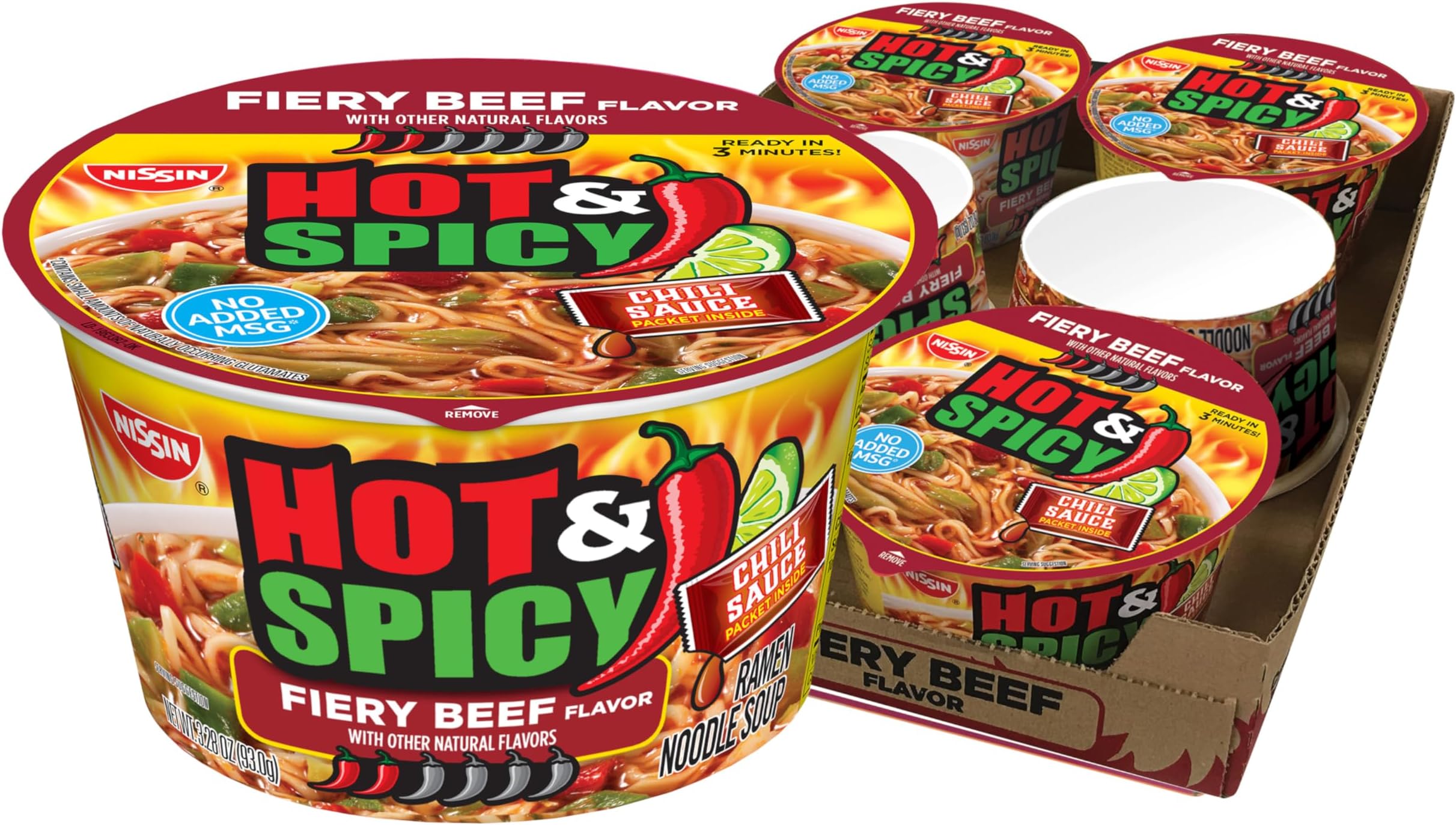Amazon.com : Nissin Hot & Spicy Ramen Noodle Soup, Fiery Beef, 3.28 ...