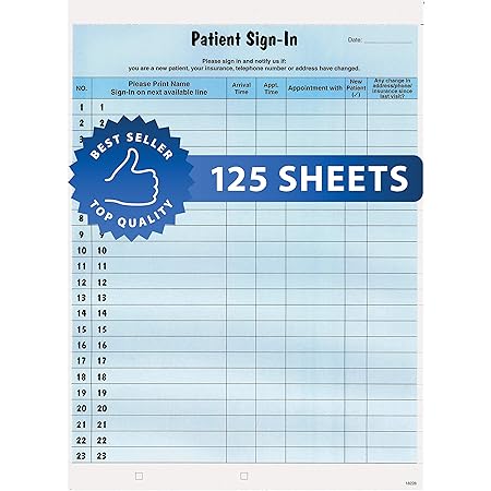 Amazon.com : Patient Sign-in Sheets, Bilingual 8-1/2" X 11" (Blue ...