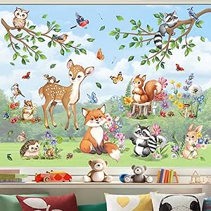 Amazon.com: decalmile Spring Woodland Animals Double Sided Window ...