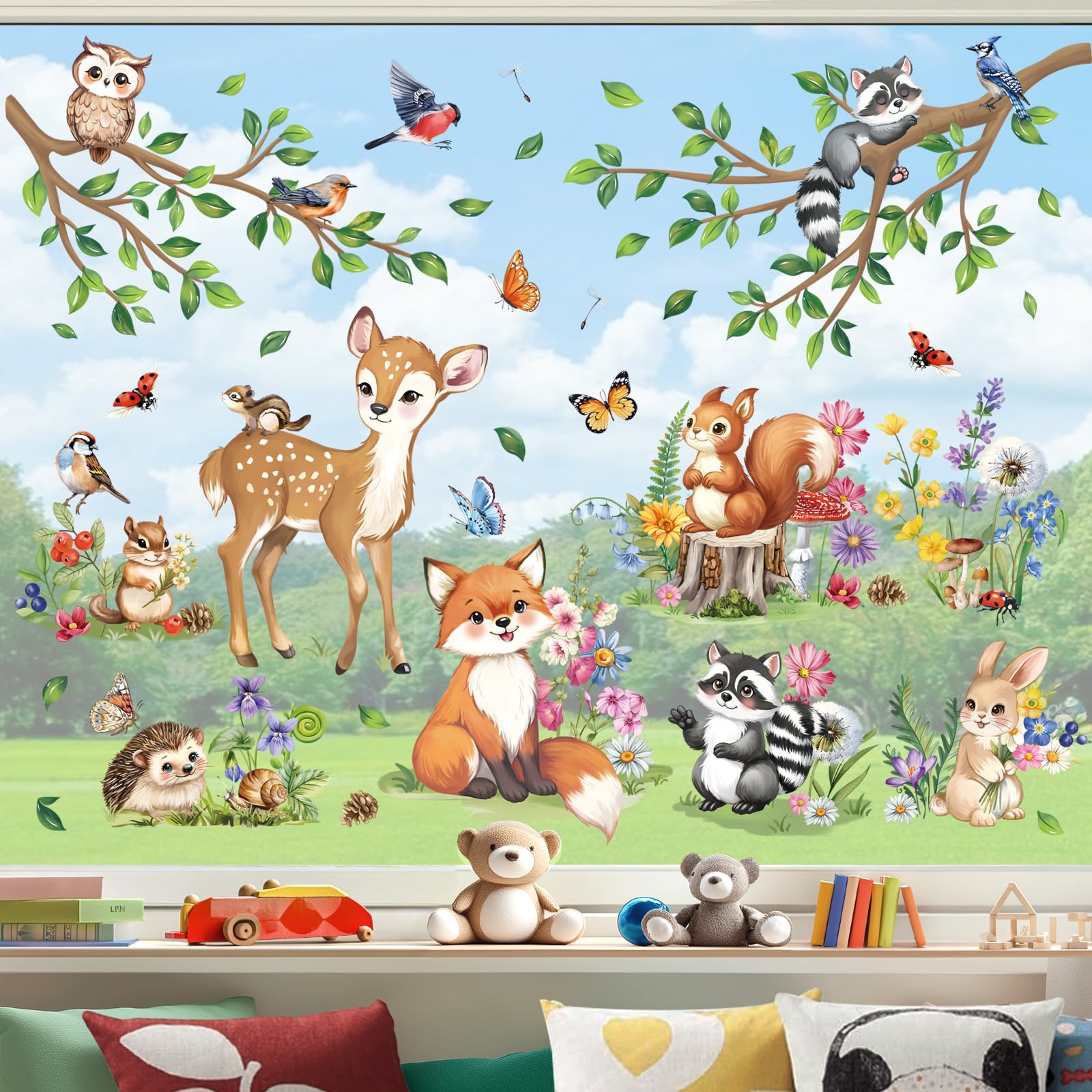 Amazon.com: decalmile Spring Woodland Animals Double Sided Window ...
