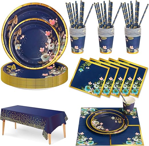 Nkaiso Party Tableware Set, Blue Flower Birthday Party Supplies 126 pcs ...