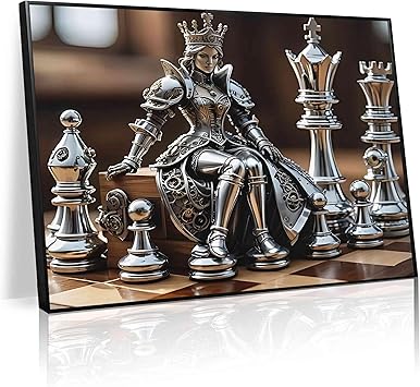 Amazon.com: Chess Queen Wall Art, Mechanical Chess Canvas Art Print ...