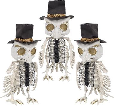 Amazon.com: DR.DUDU 3 Pack Halloween Skeleton Owl Decor, Life Size ...