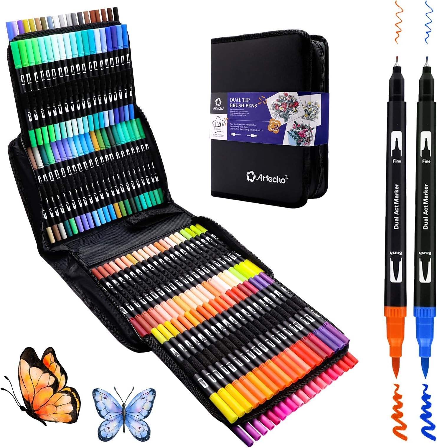 Amazon.com : Artecho 120 Colors Markers for Adult Coloring Books No ...