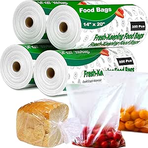 Amazon.com: 14" X 20" Plastic Produce Bags Roll, Fresh-Keeping Clear Plastic Bags for Food ...