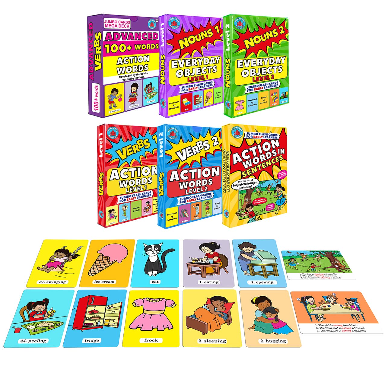 254 Vocabulary cards teaching essential action words, object names ...
