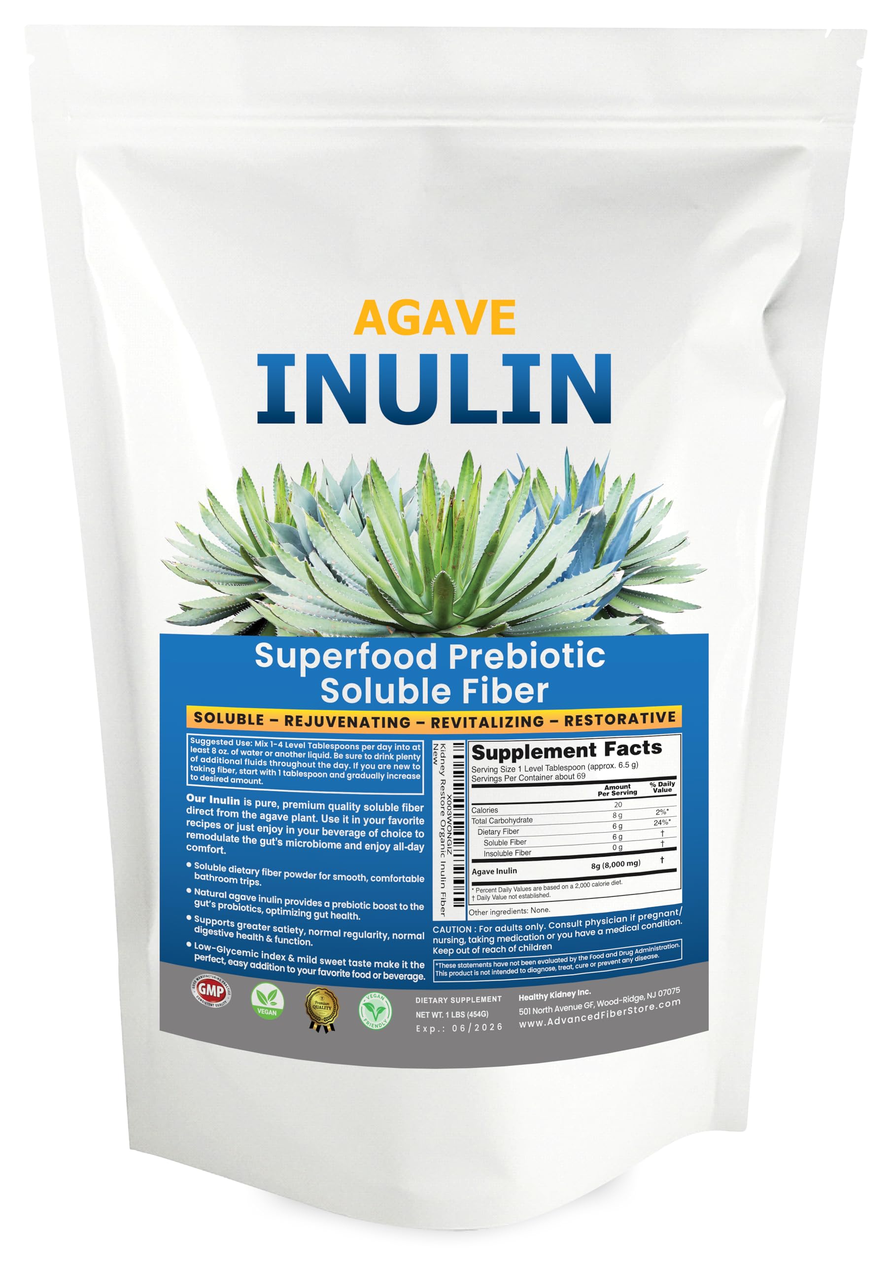 Amazon.com: Inulin Powder (16oz/1lbs) Gentle Agave Inulin Prebiotic ...
