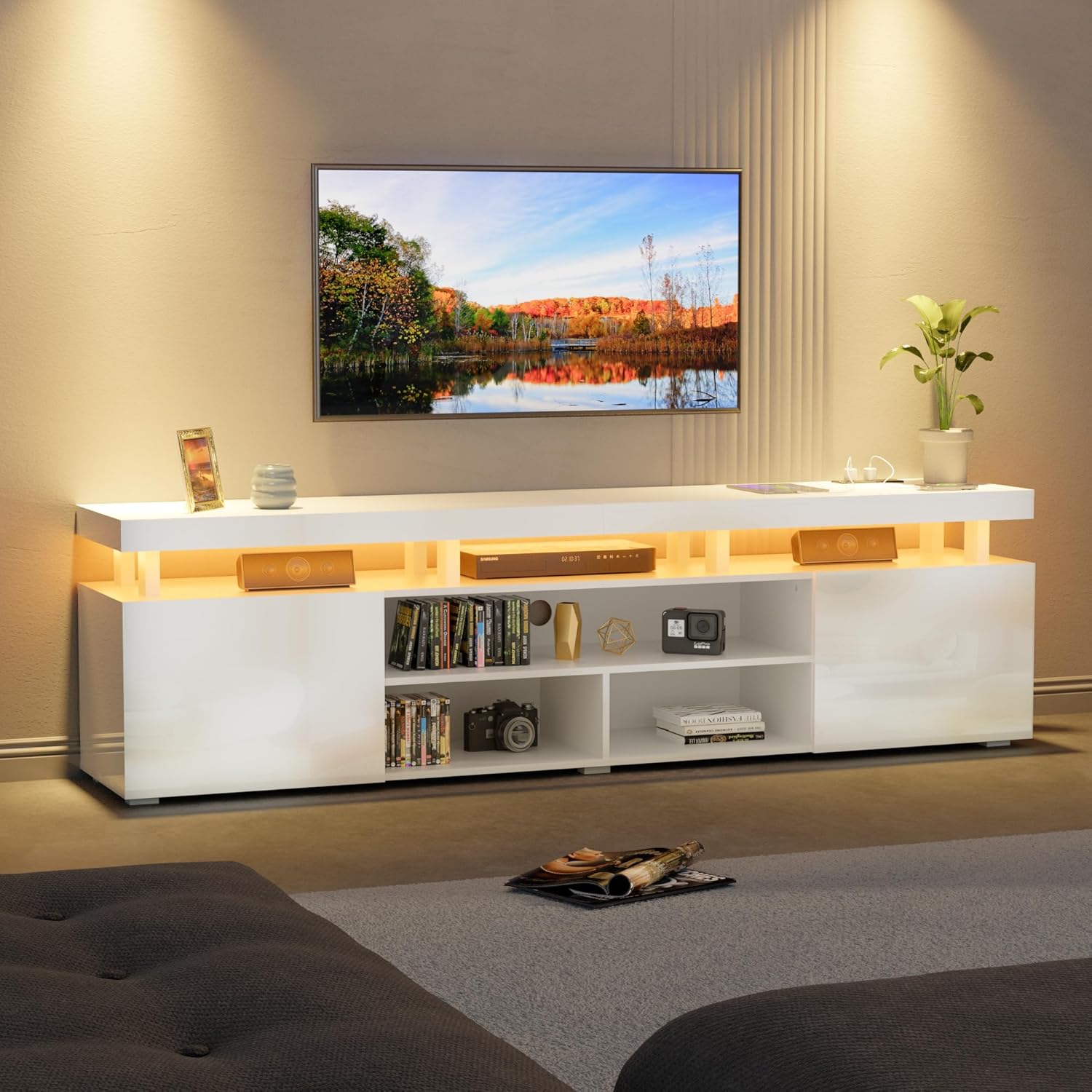Amazon.com: Nordee Axio LED Lighted TV Stand for Up to 90 Inch TVs ...