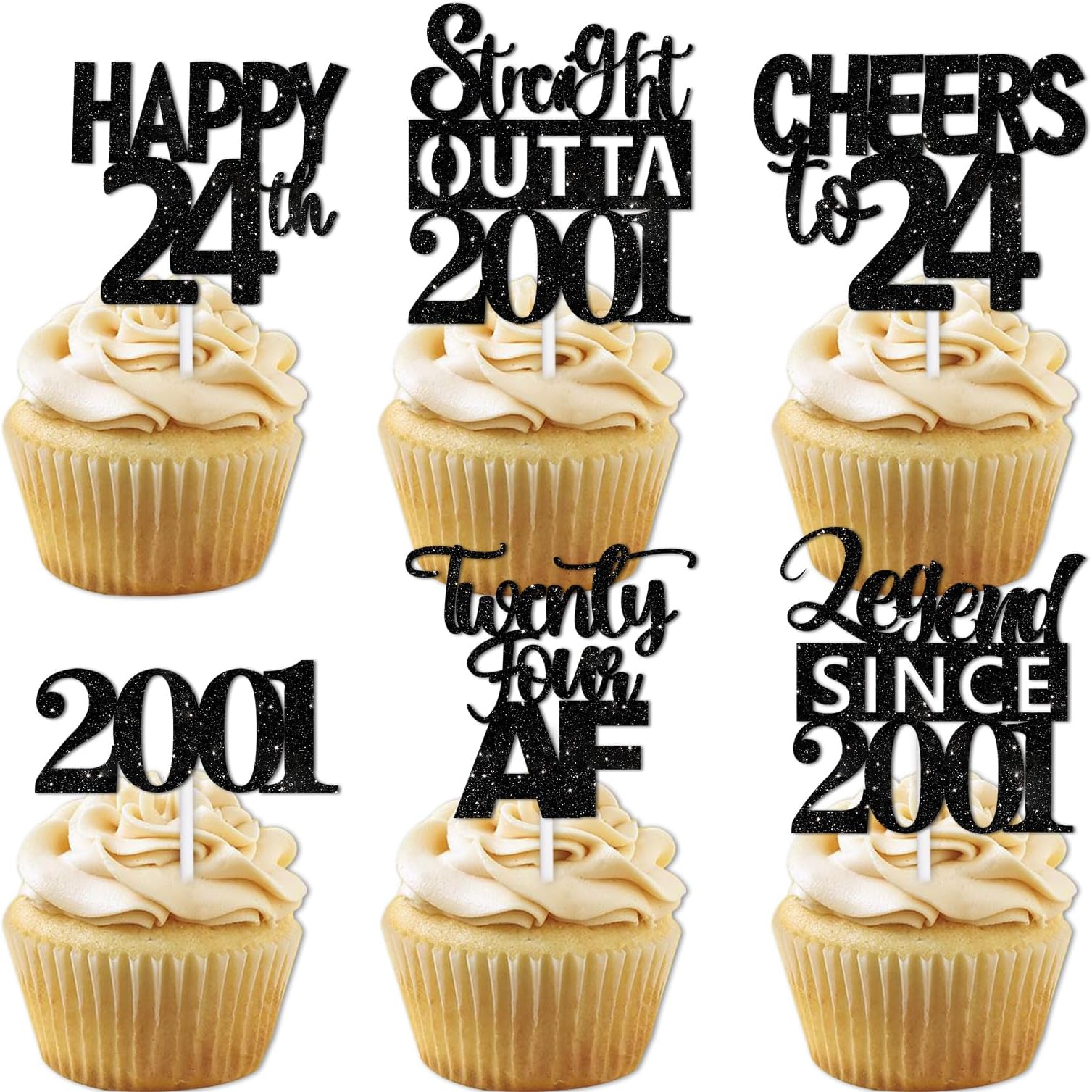 Amazon.com: Twenty Four Silver Glitter Cake Toppers 24 Years Old 24th ...