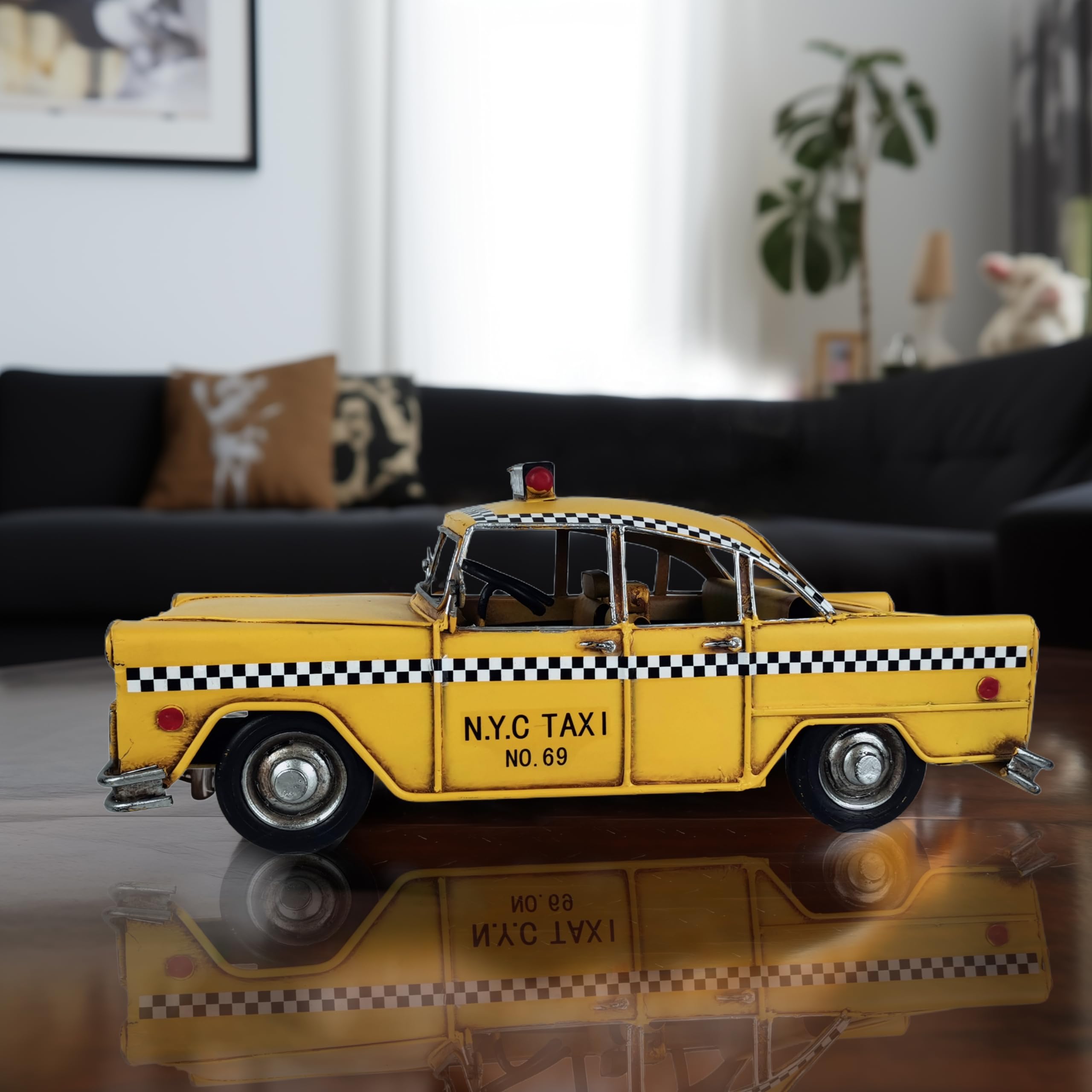 Amazon.com: GENUINQ Retro Handmade Yellow NYC Classic Checkered Taxi ...