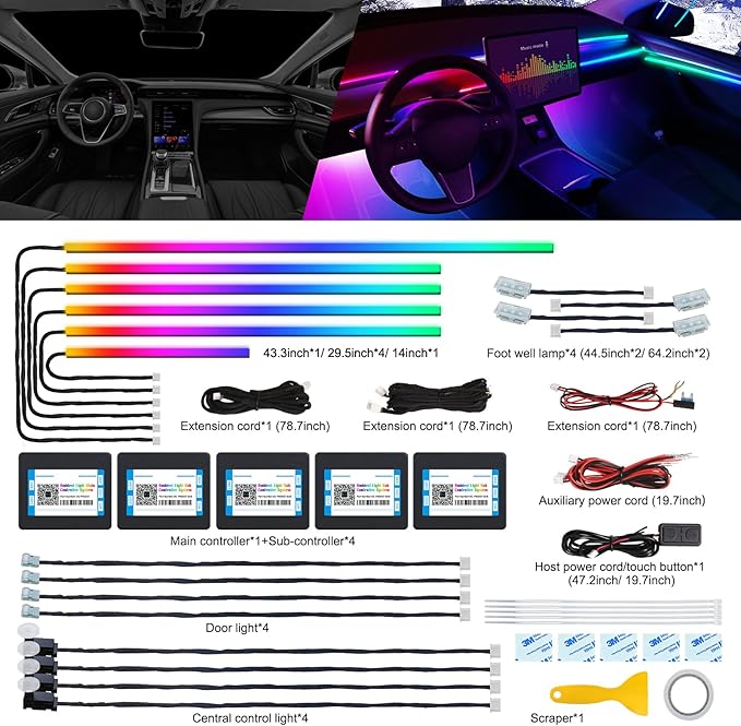 Dreamcolor Acrylic Interior Car LED Strip Light with Wireless APP, RGB ...