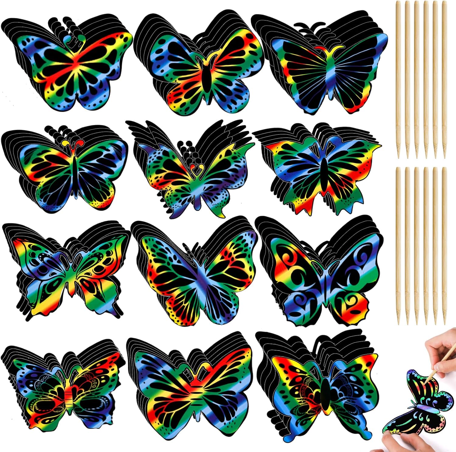 Amazon.com: Mezchi 120 Pcs Butterfly Scratch Art, Rainbow Scratch Paper ...