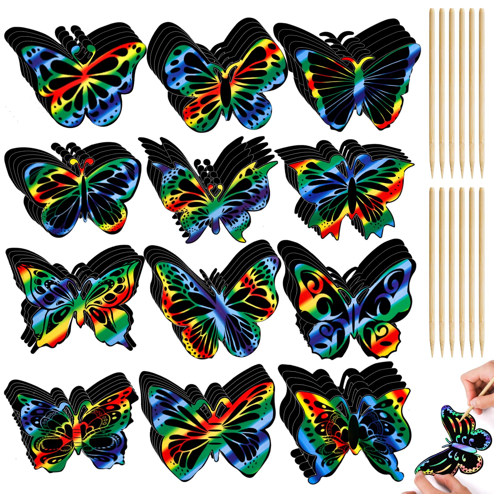 Amazon.com: Mezchi 120 Pcs Butterfly Scratch Art for Kids, Rainbow ...